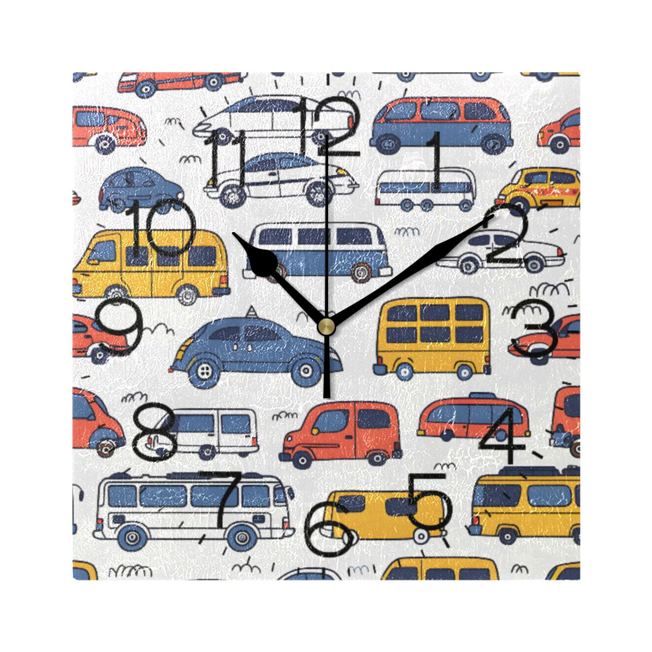Hand Drawing Vehicles Wall Clock 7.78" Non-Ticking Silent Battery ...