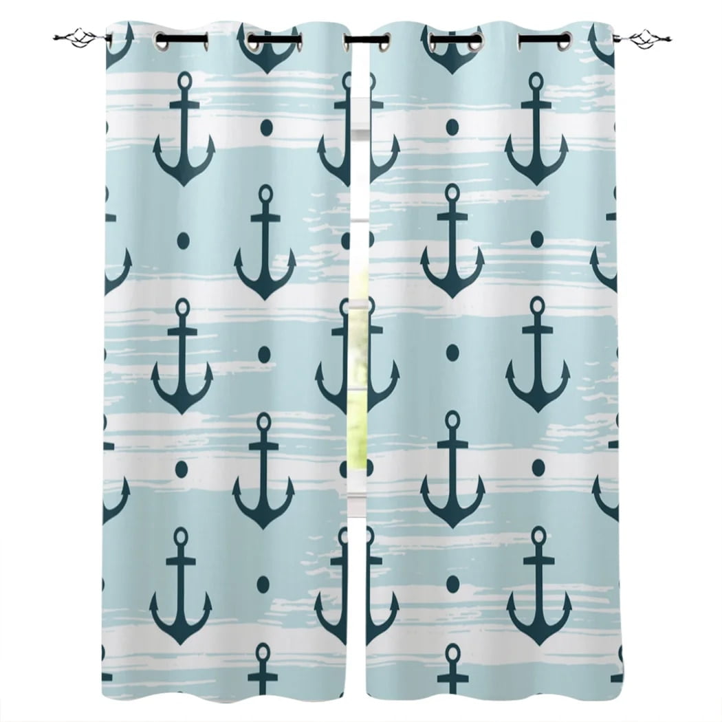 Hand Drawn Anchors Window Curtain for Living Room Bedroom Home Decor ...