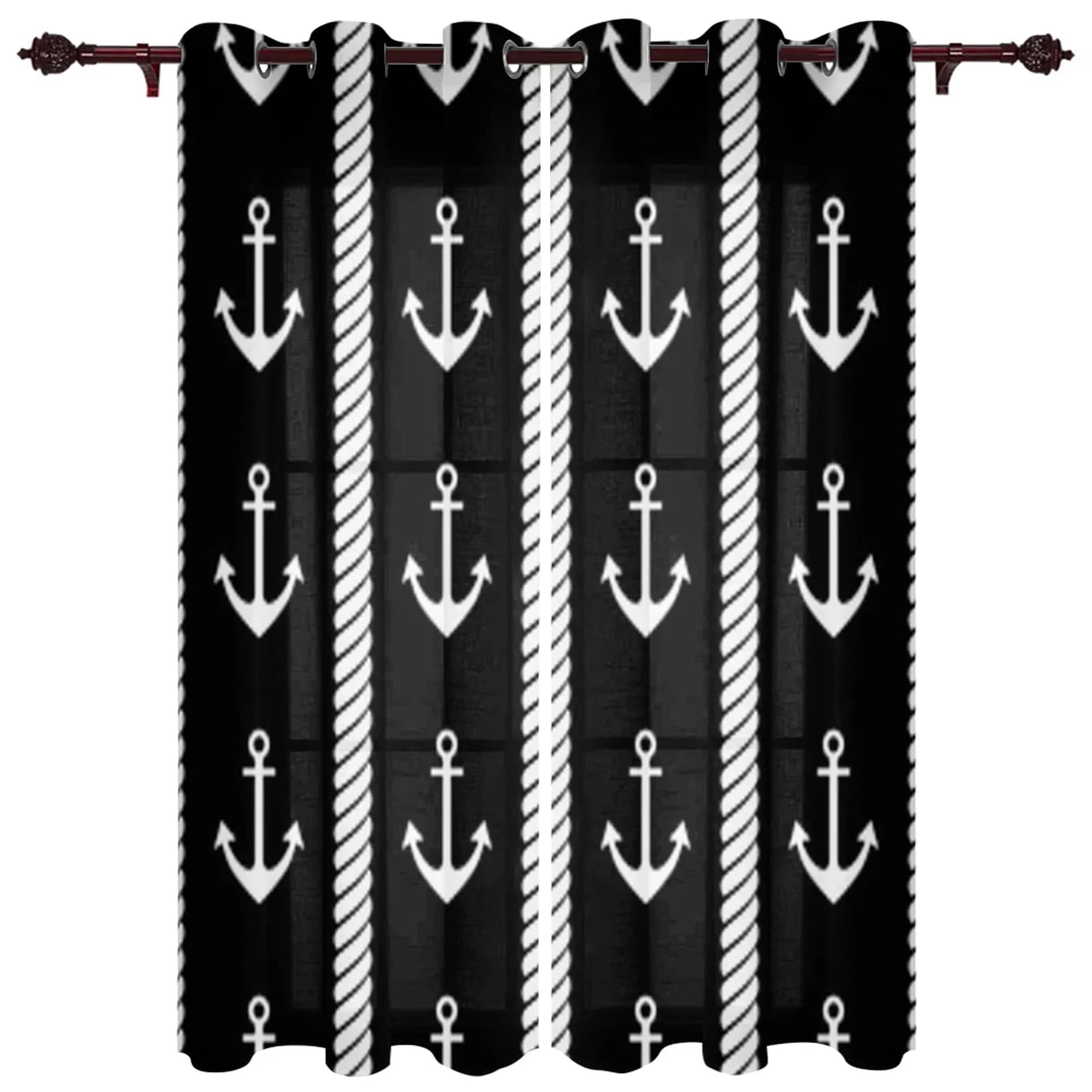 Hand Drawn Anchors Window Curtain for Living Room Bedroom Home Decor ...