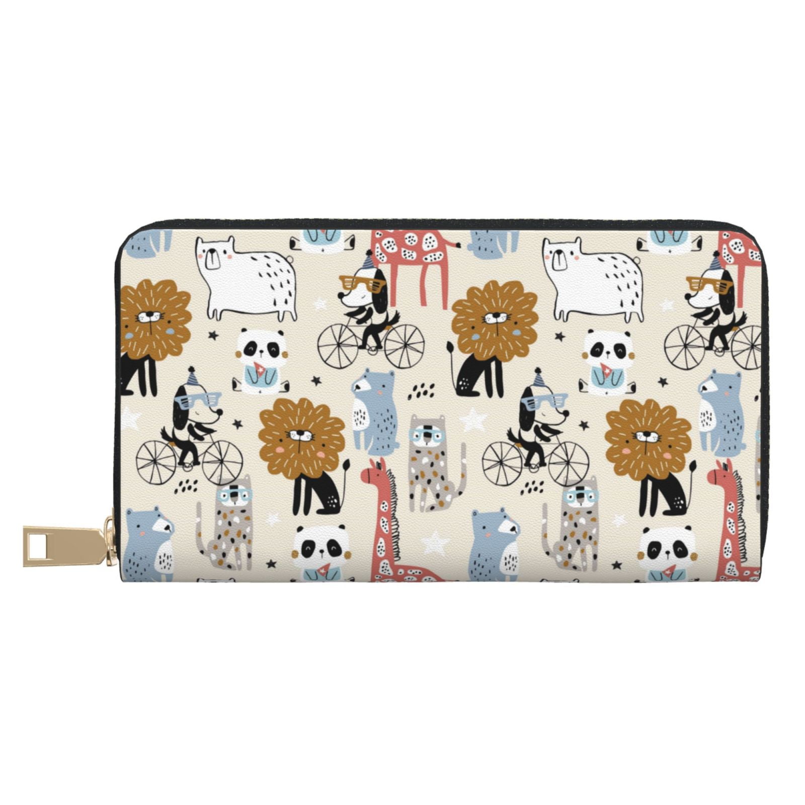 Hand Drawn Animals Wallet Women, Leather Bifold Multi Card Wallet ...