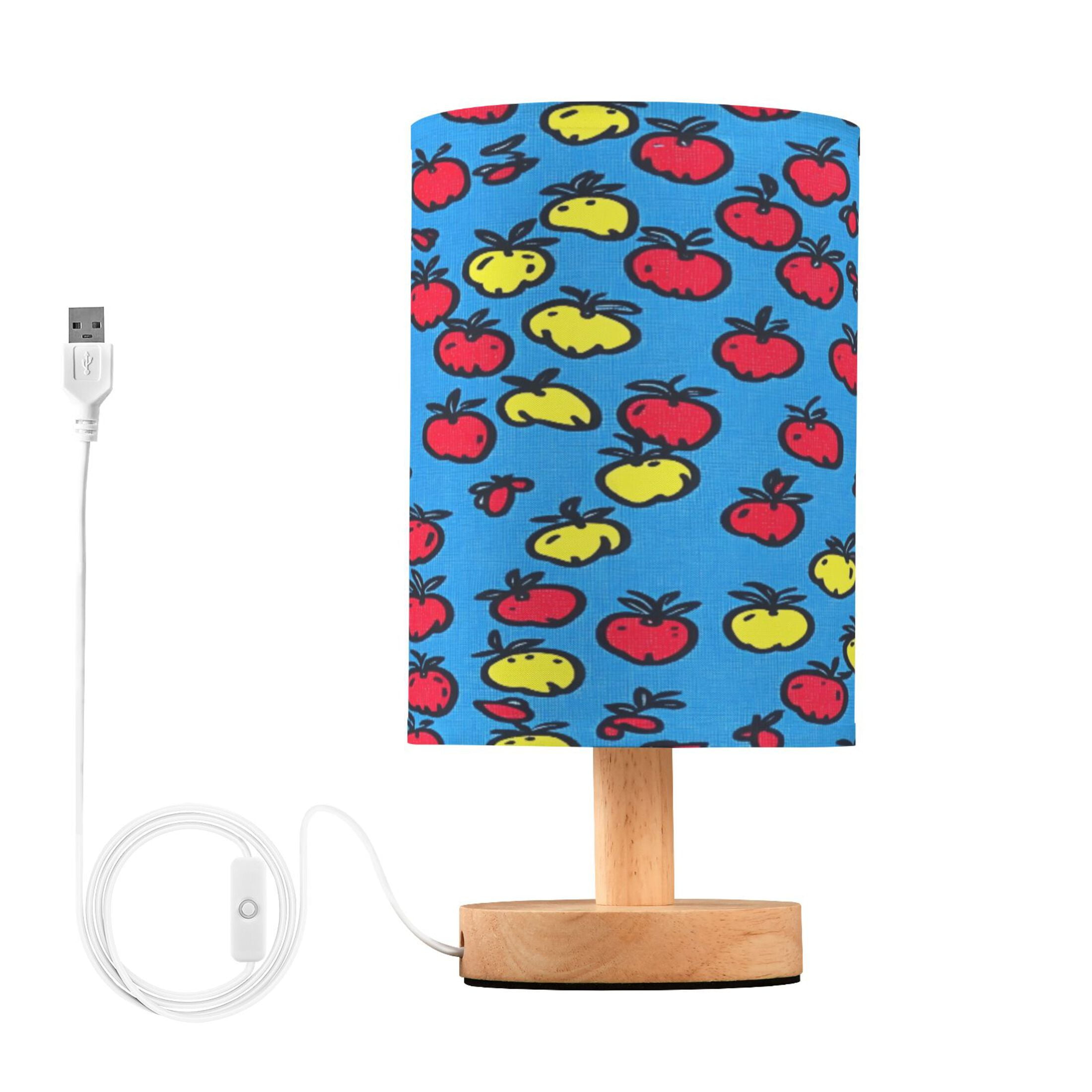 Hand Drawn Apples Pattern USB Powered Canvas Shade Desk Lamp LED Light ...