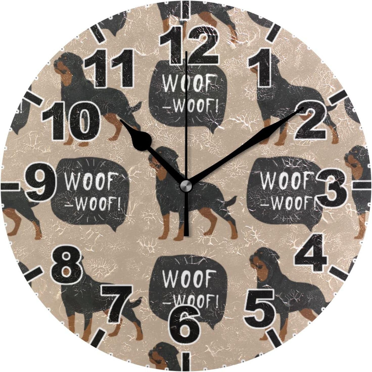 Hand Drawn Banner Dog Woof Round Wall Clock, Battery Operated Silent ...