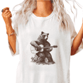 Hand-Drawn Bear Playing Guitar White S-5XL Women's Cotton Graphic Tees ...