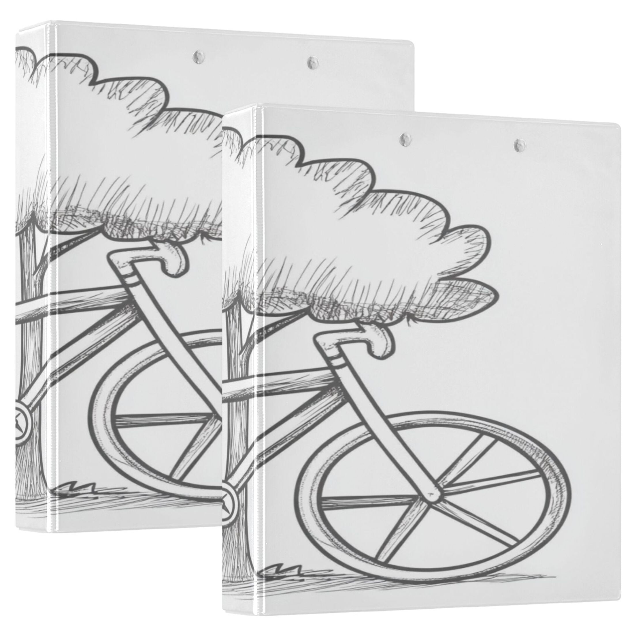 Hand Drawn Bike 12.4x10.6in PVC Round Ring Binder, D-Ring 3-Hole, Metal ...