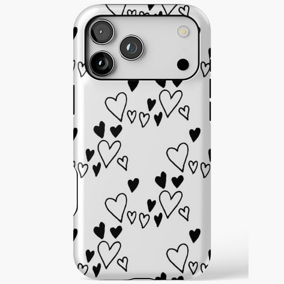Hand Drawn Black Hearts Love Pattern iPhone Case 17 16 15 14 13 12 11 ...