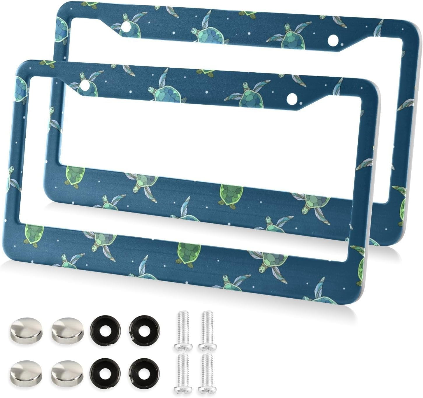 Hand Drawn Blue and Green Little Turtles License Plate Frame - 2 Pack ...