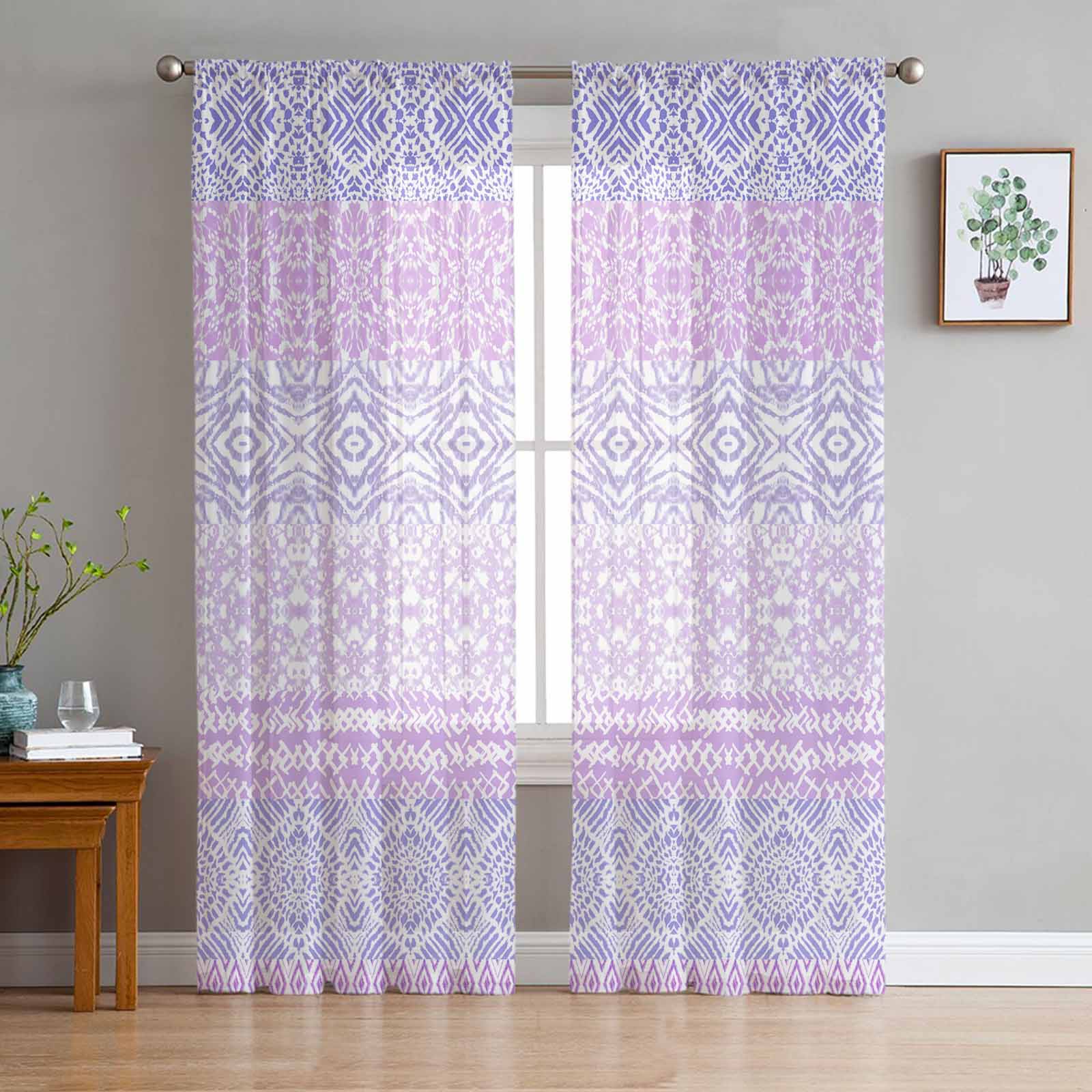 Hand Drawn Bohemian Wax Printing Tulle Sheer Curtain Living Room Adults ...