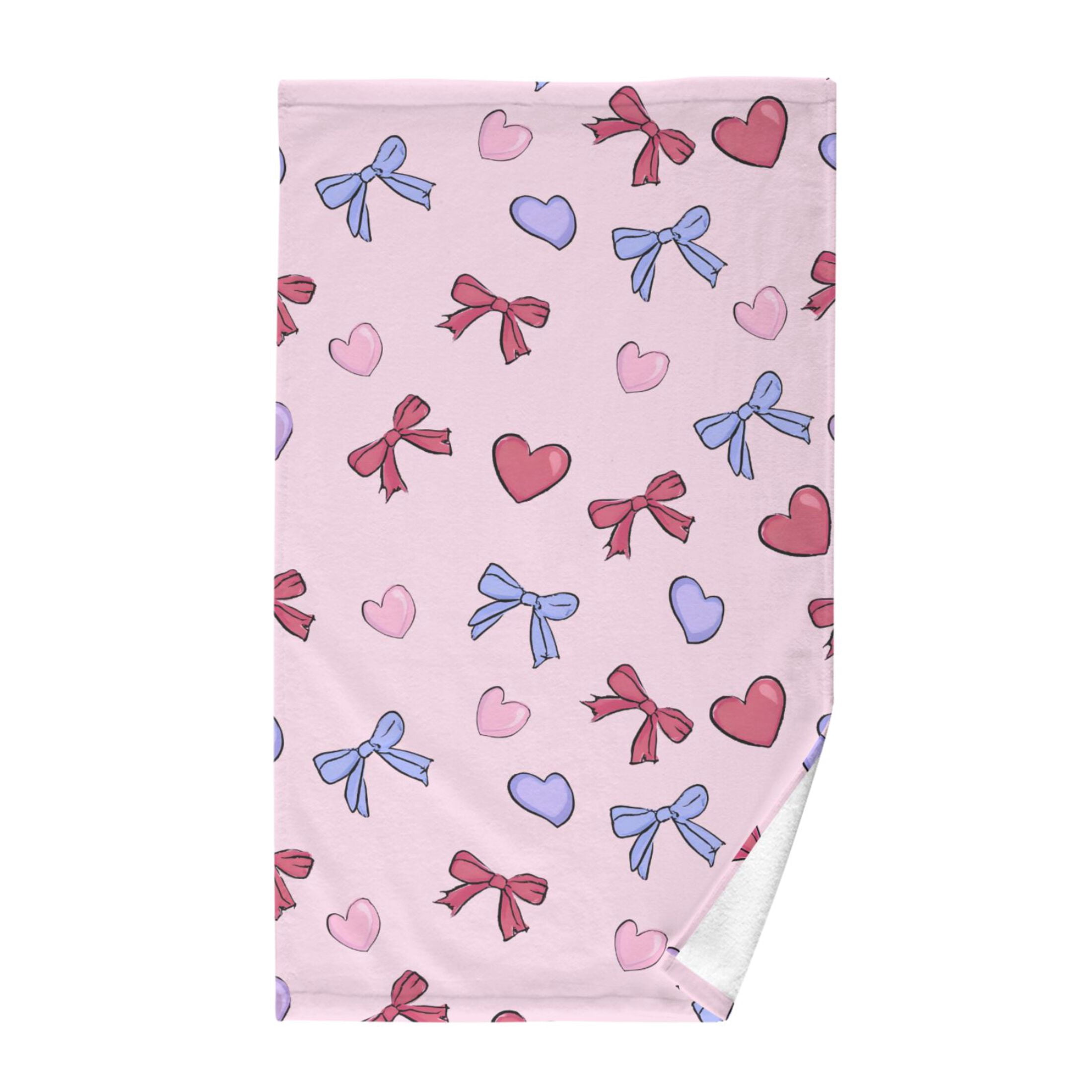 Hand Drawn Bow Heart Shaped Pattern Bath Towel 100% Cotton Soft Thick ...