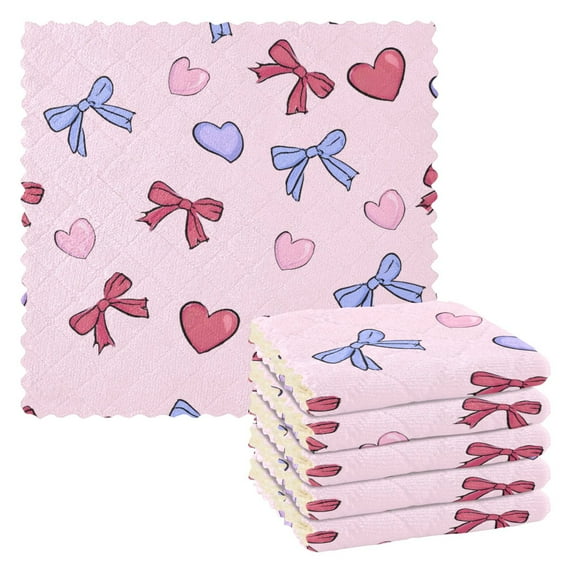 Hand Drawn Bow Heart Shaped Pattern Dish Towels 6 Pack Kitchen Cleaning ...