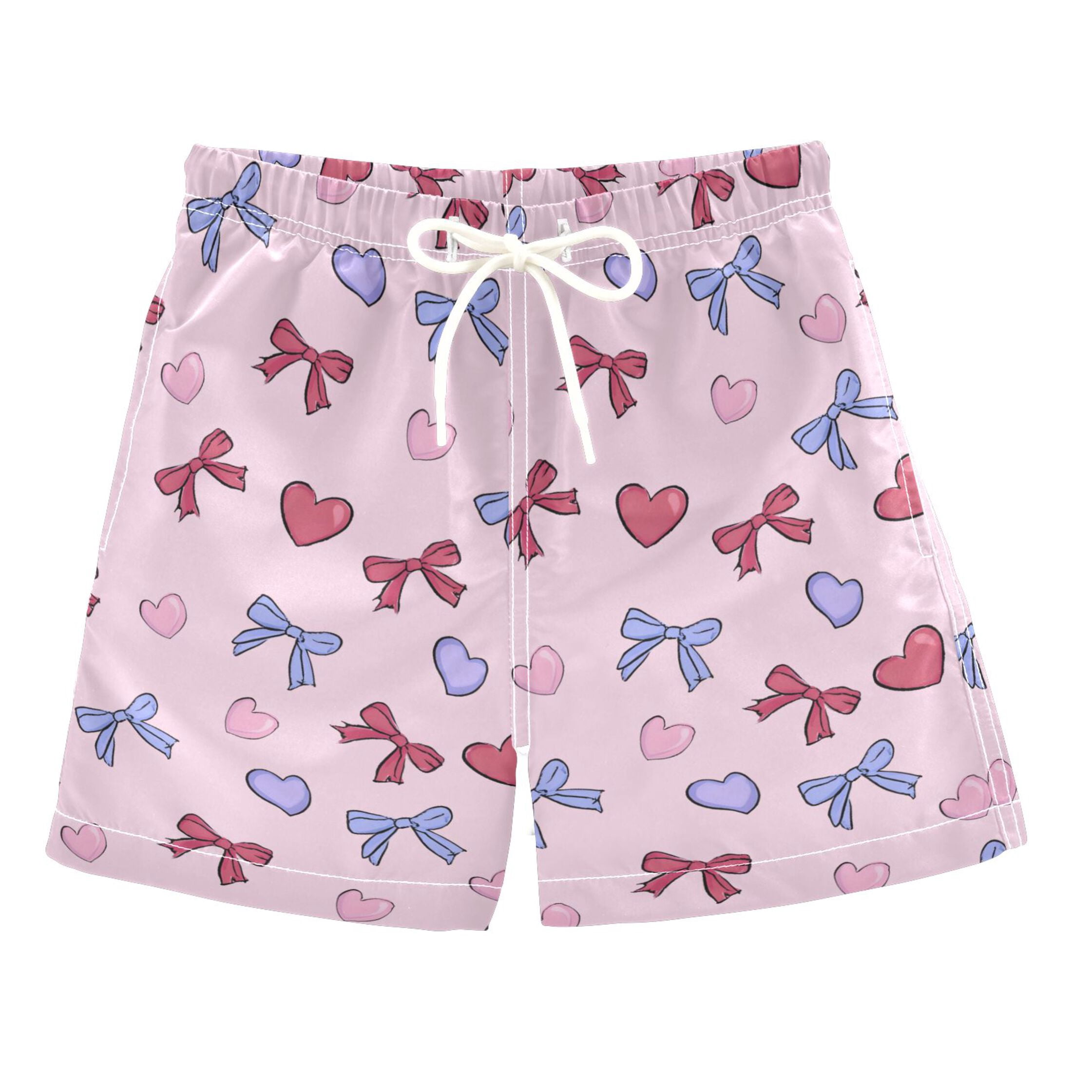 Hand Drawn Bow Heart Shaped Pattern Swim Trunks Quick Dry Beach Pool ...