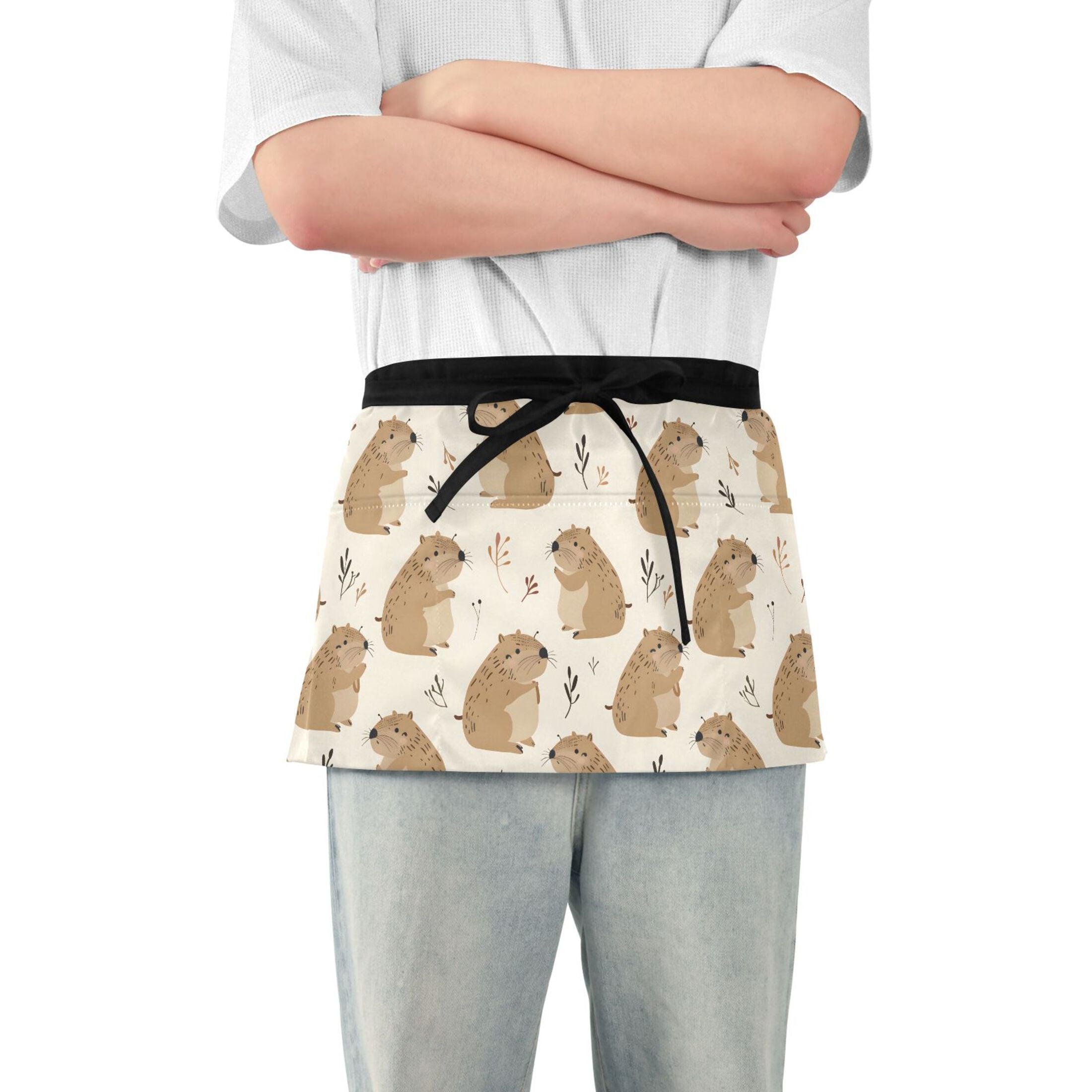 Hand Drawn Capybaras Server Apron with 3 Pockets Waterproof Waitress ...