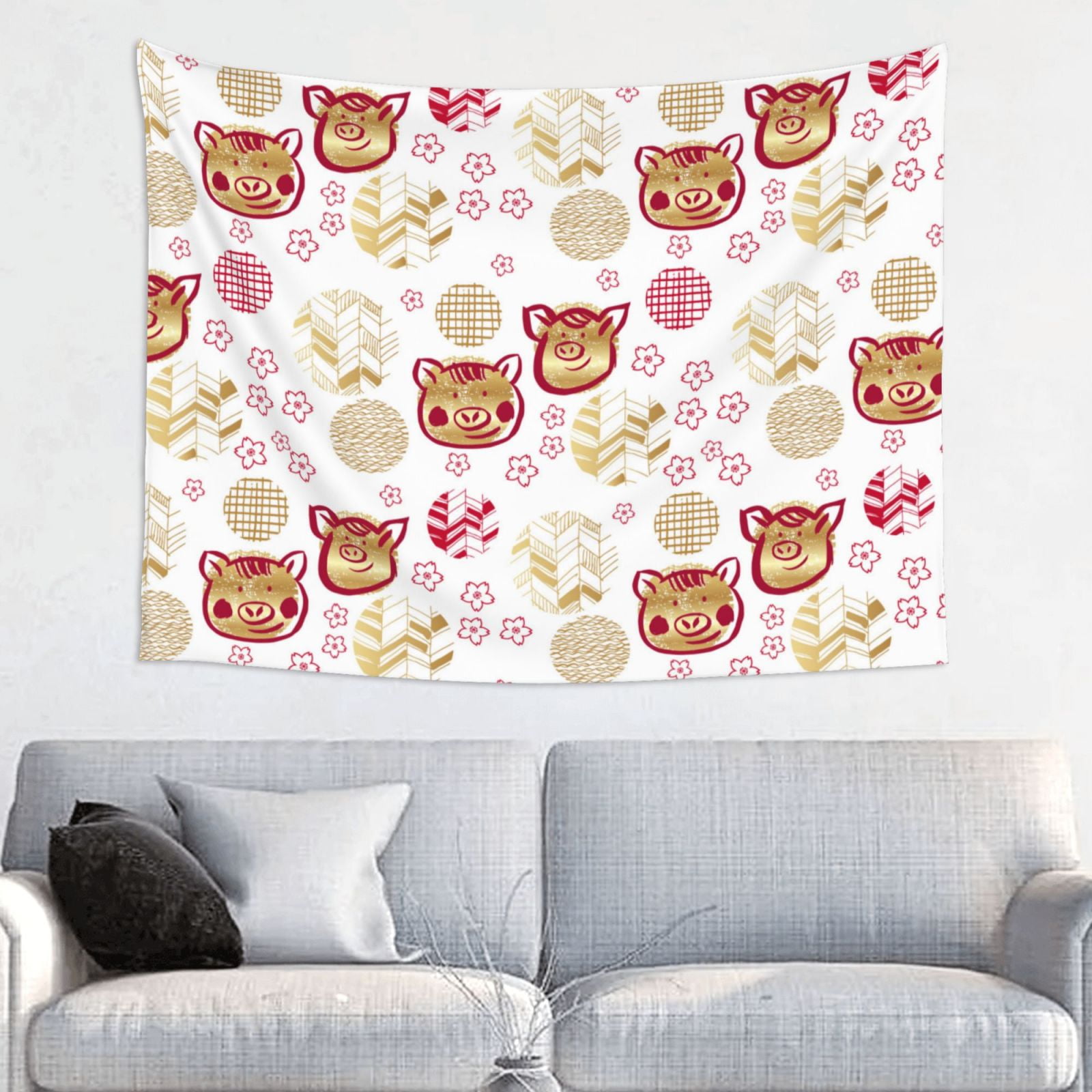 Hand Drawn Cartoon Cute Pig Wall Tapestry for Bedroom Aesthetic ...