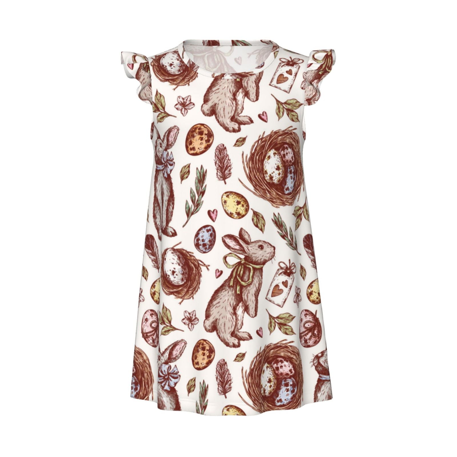 Hand Drawn Cartoon Cute Rabbit Egg Girls Nightgowns, Flutter Sleeve ...