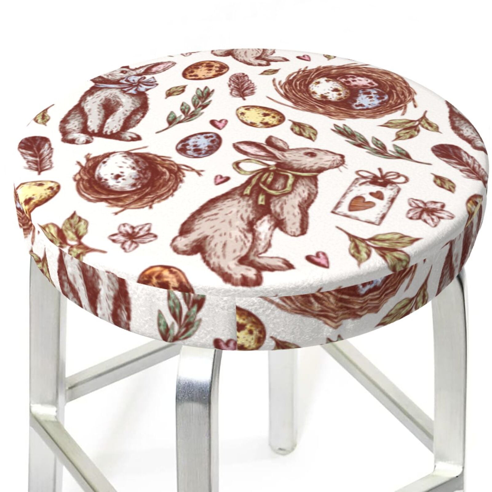 Hand Drawn Cartoon Cute Rabbit Egg Round Bar Stool Covers, Soft Velvet ...