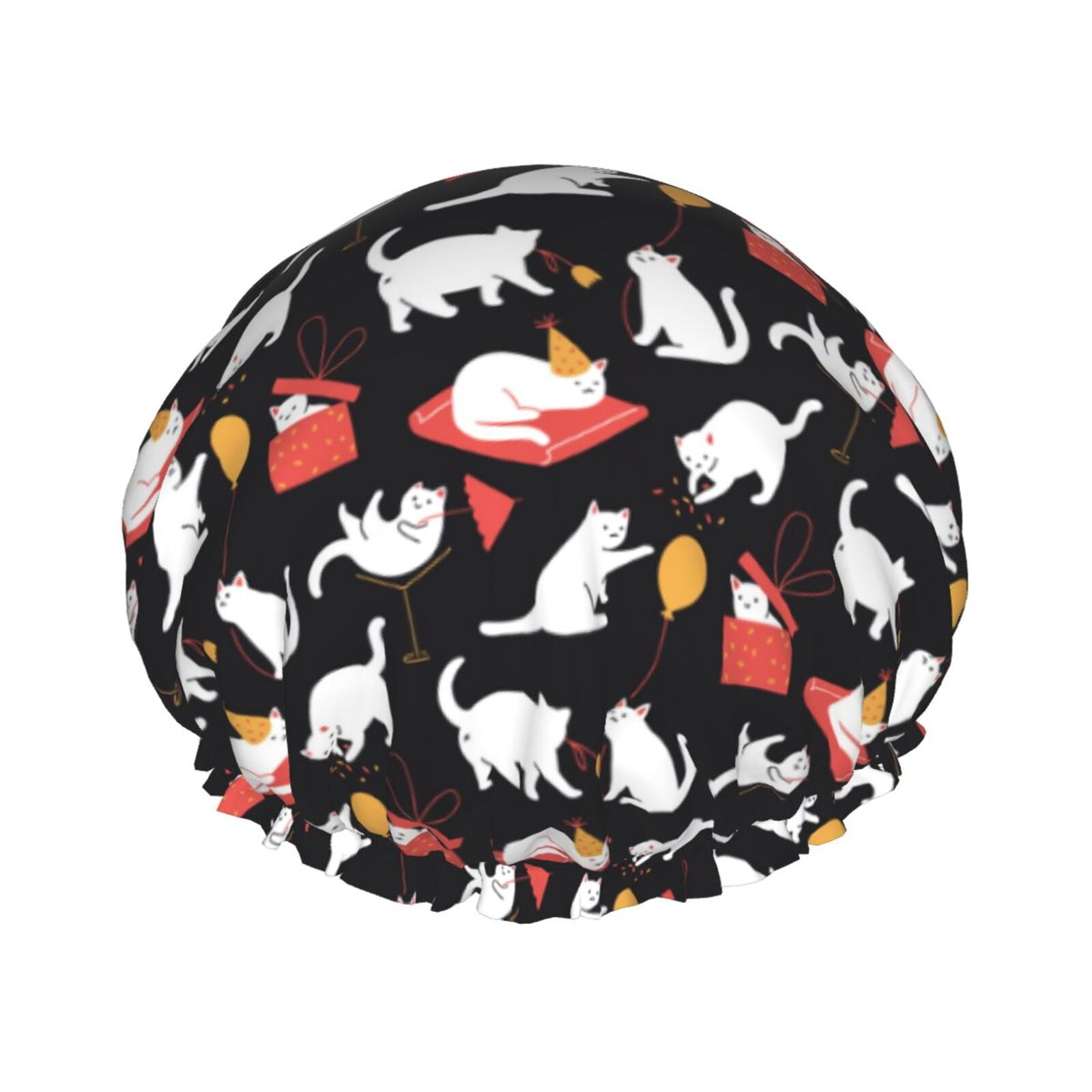 Hand Drawn Cartoon Gift Cat Shower Cap, Double Layers Shower Cap ...