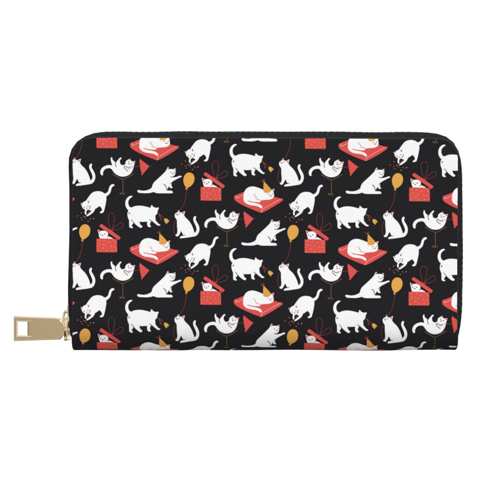 Hand Drawn Cartoon Gift Cat Wallet Women, Leather Bifold Multi Card ...