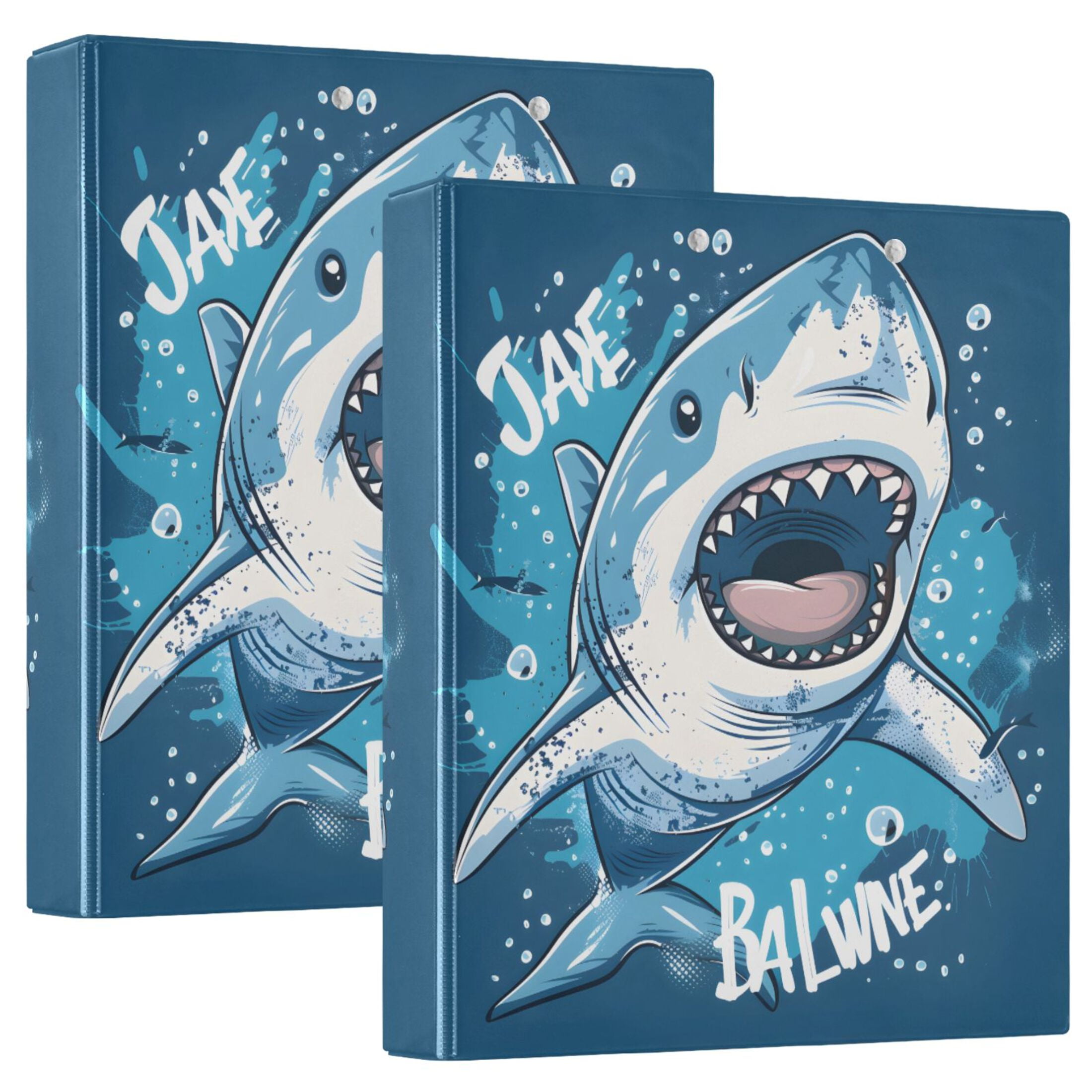 Hand Drawn Cartoon Shark 3 Ring Hardcover Binders 1.5" Round Rings for ...