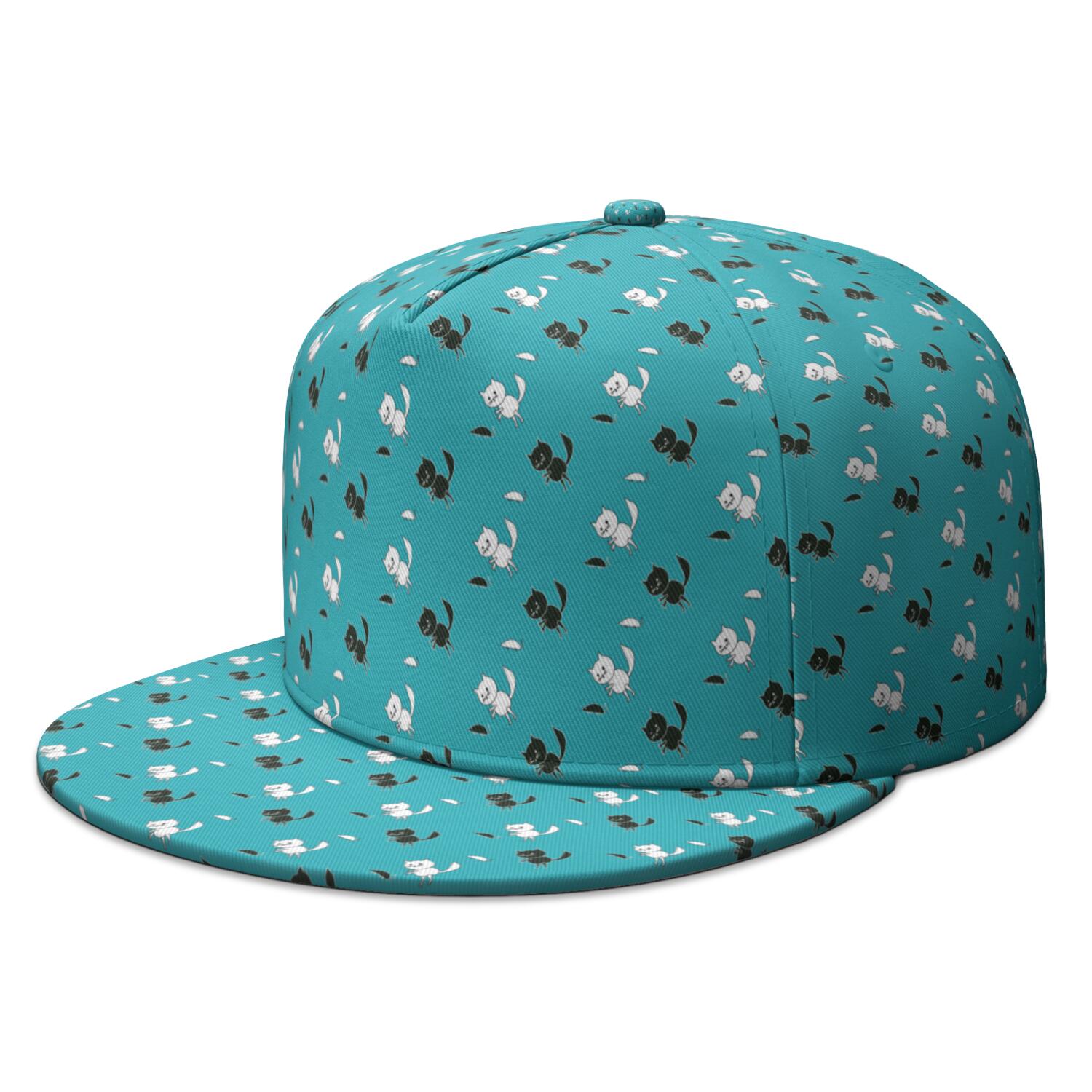 Hand-Drawn Cat Graphic Flat Brim Cap - Funny Cat Illustration ...