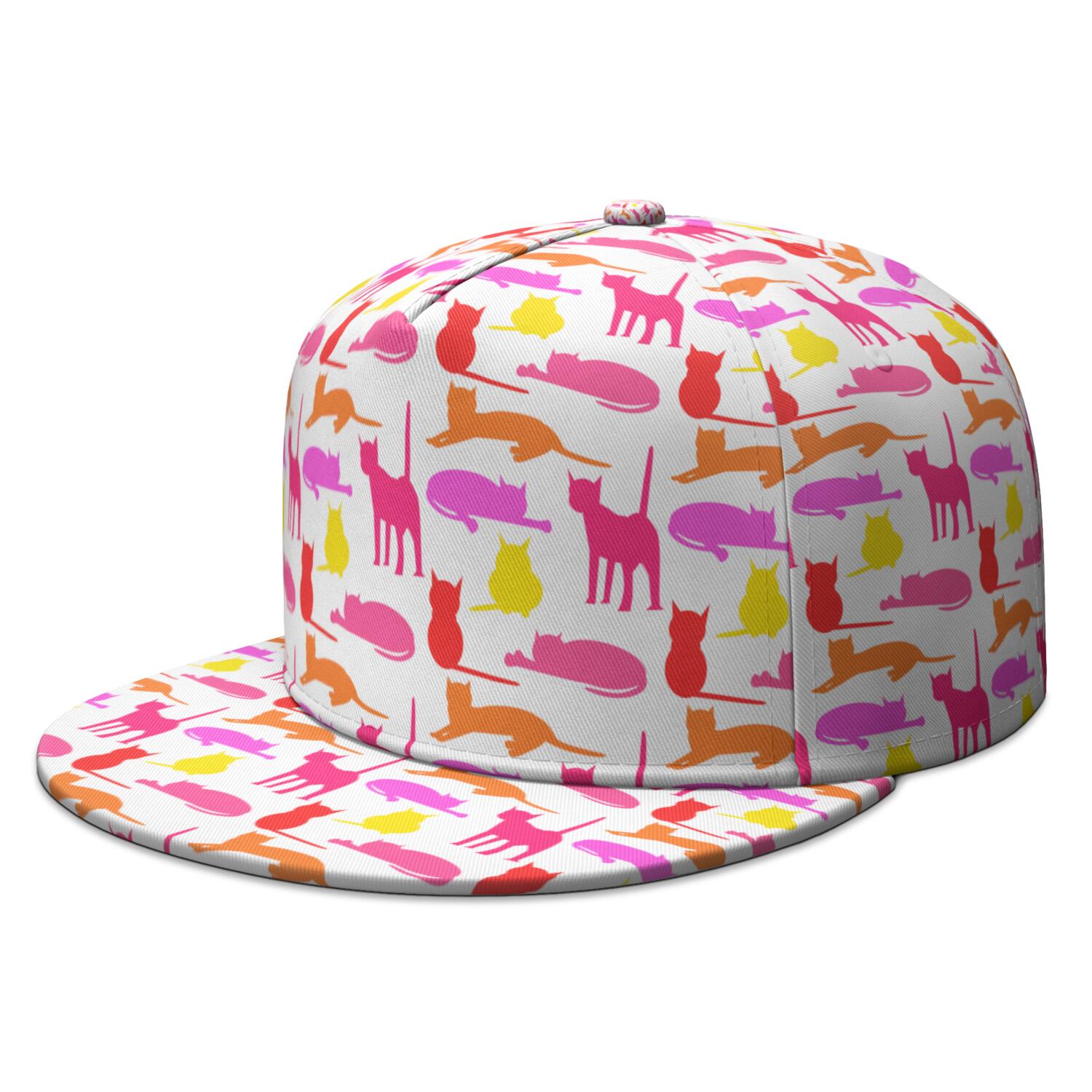 Hand-Drawn Cat Graphic Flat Brim Cap - Funny Cat Illustration ...
