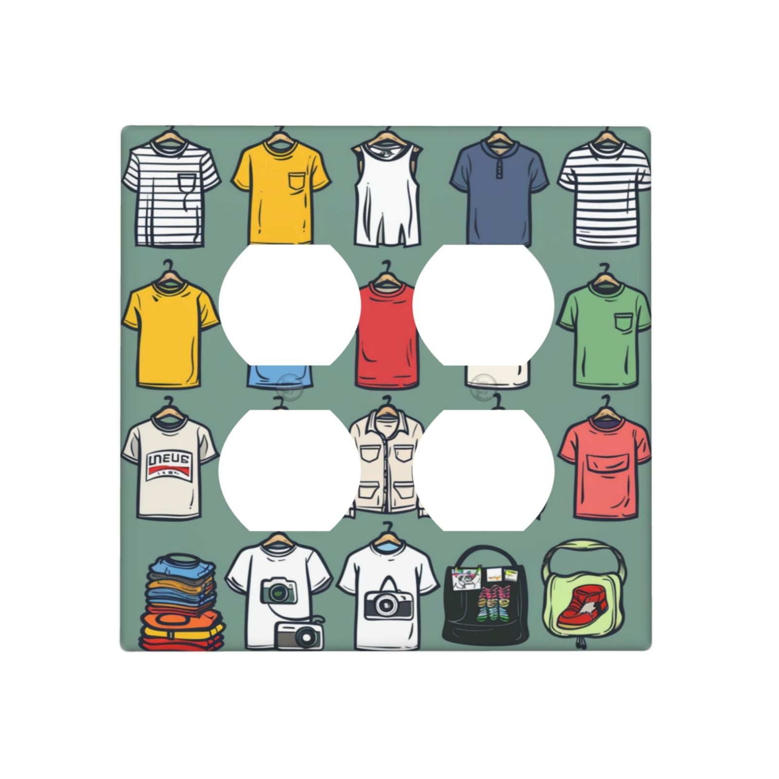 Hand Drawn Clothes Switch Cover Decorative Wall Plate / 2-Gang 2-Duplex ...