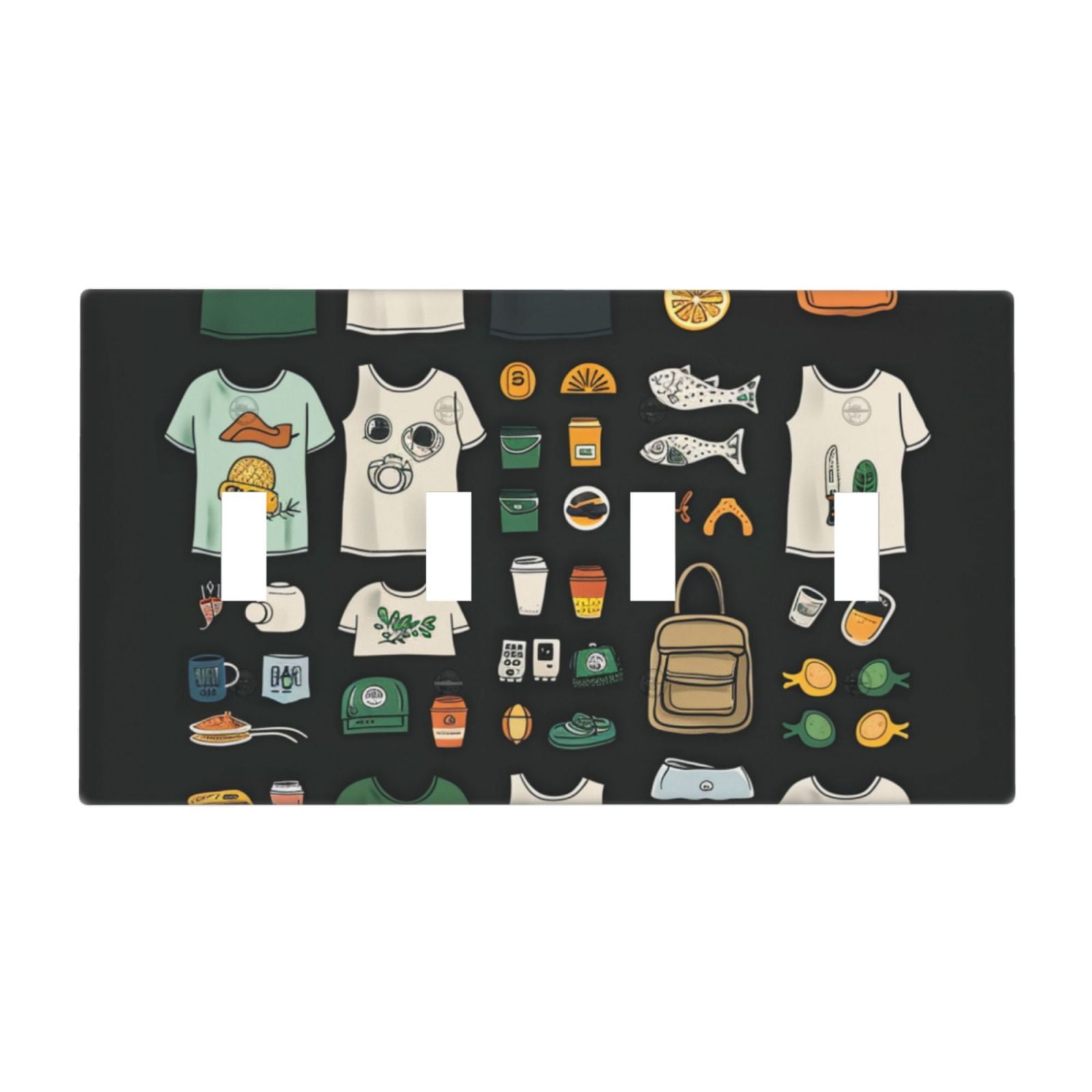 Hand Drawn Clothes Switch Cover Decorative Wall Plate / 4-Gang 4-Toggle ...