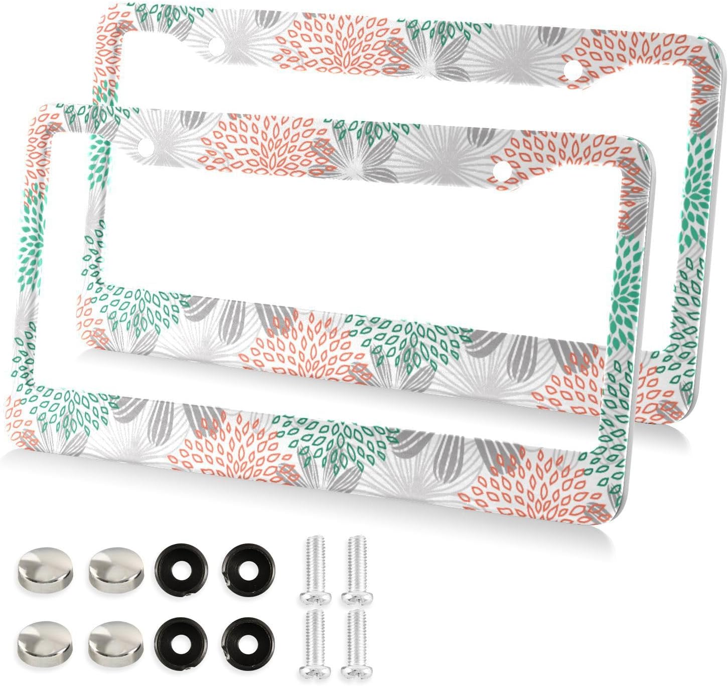Hand Drawn Color Floral Texture License Plate Frame - 2 Pack Universal ...