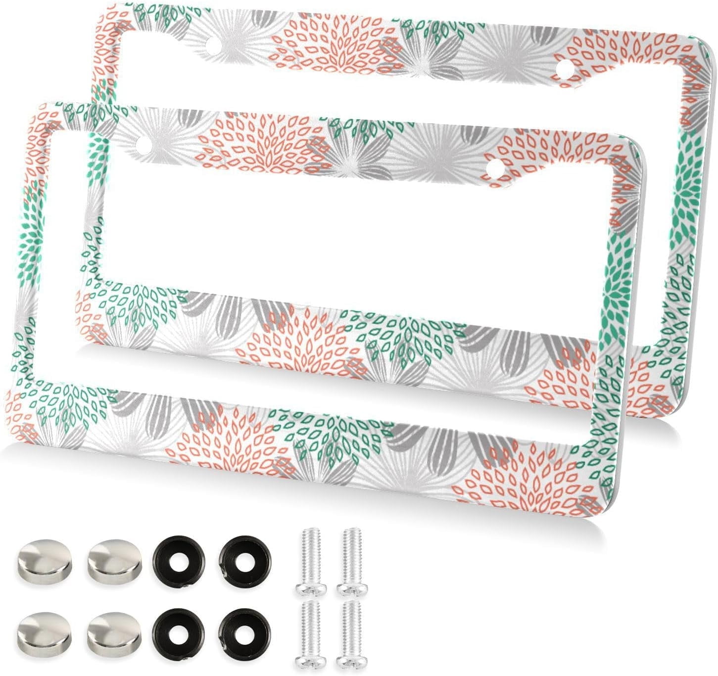 Hand Drawn Color Floral Texture License Plate Frame - 2 Pack Universal ...