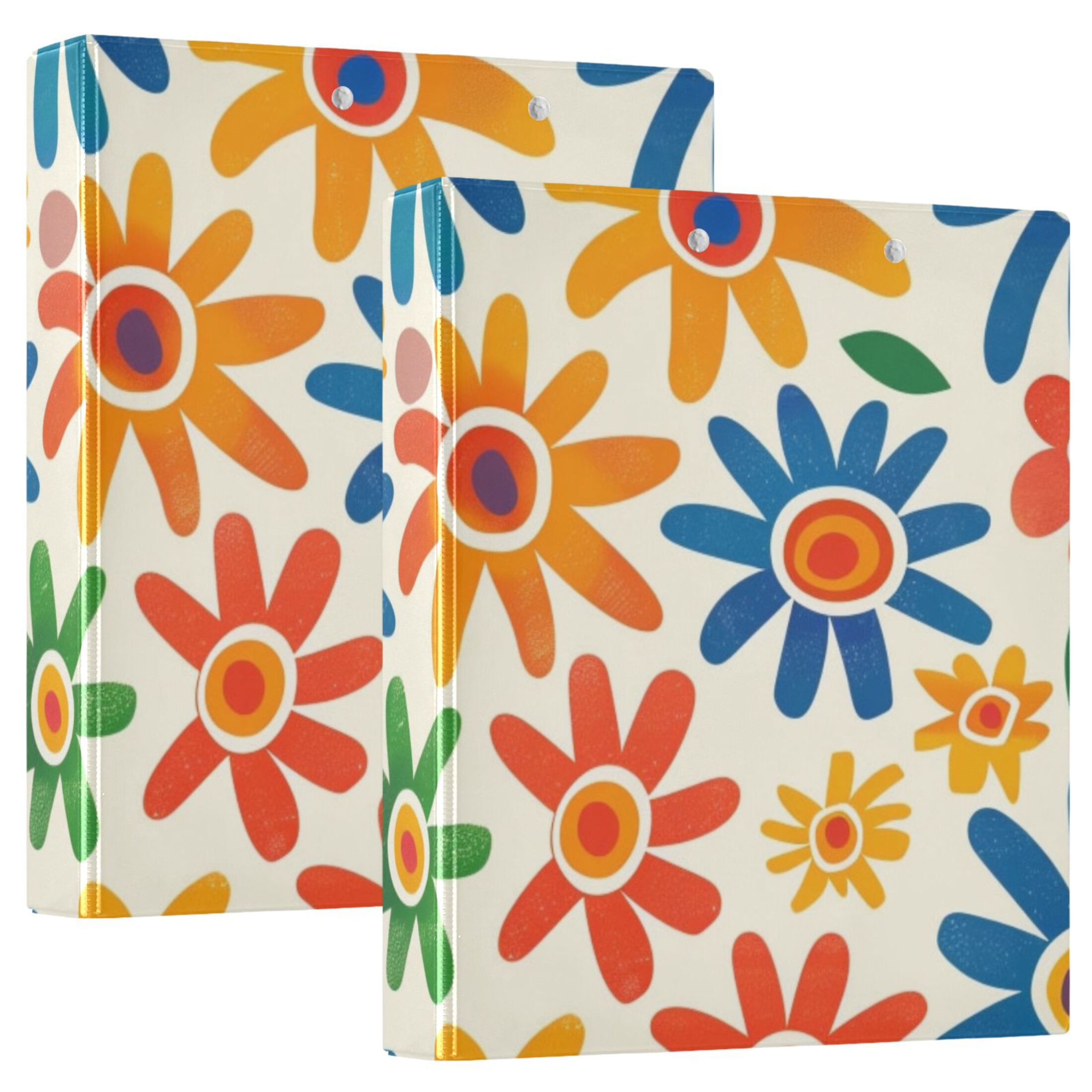 Hand Drawn Colorful Flower 3 Ring Hardcover Binders 1.5" Round Rings ...