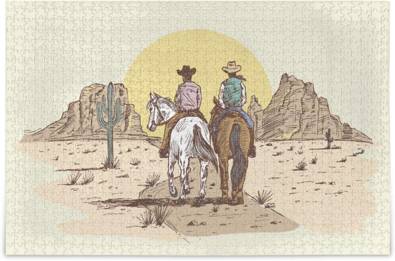 Hand Drawn Cowboy Jigsaw Puzzle for Adults 300 Pieces, Fun Educational ...