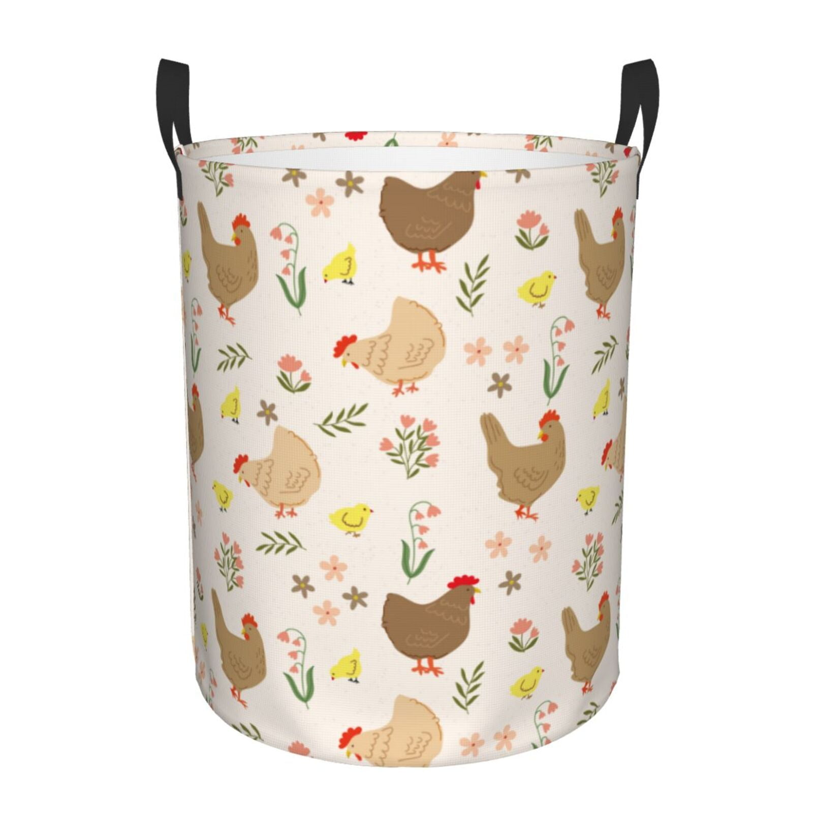 Hand Drawn Cute Chicken Flower Laundry Basket with Handles ...
