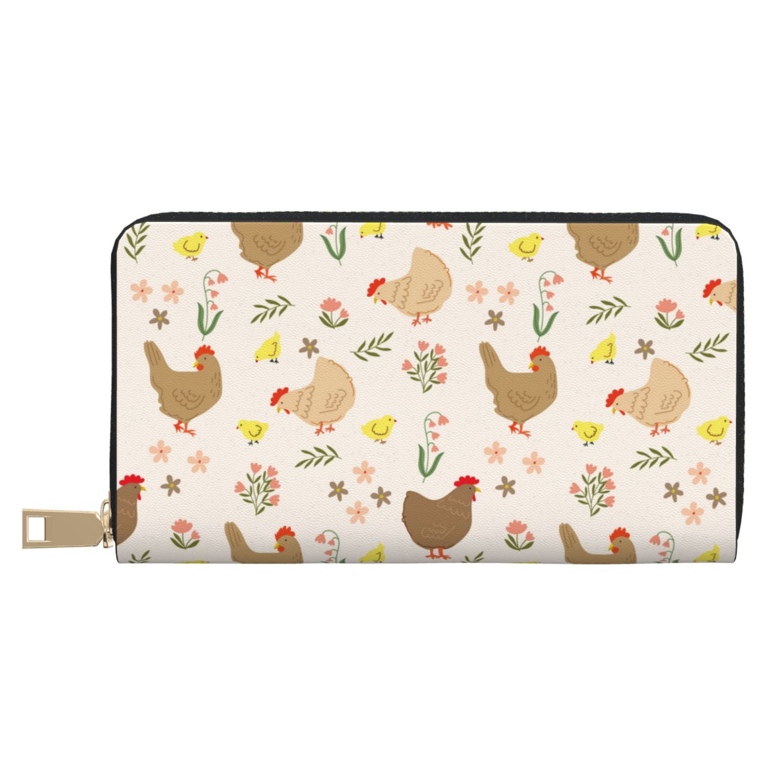 Hand Drawn Cute Chicken Flower Wallet Women, Leather Bifold Multi Card ...
