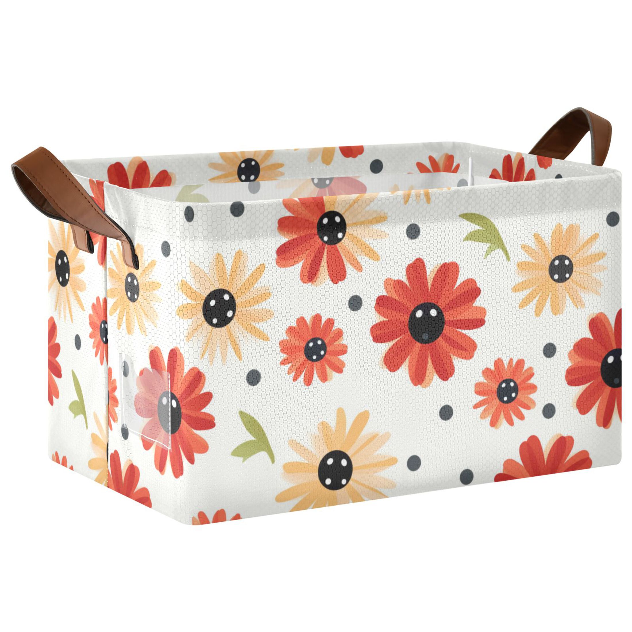 Hand Drawn Cute Flowers Collapsible Storage Bins Fabric Shelf Baskets ...