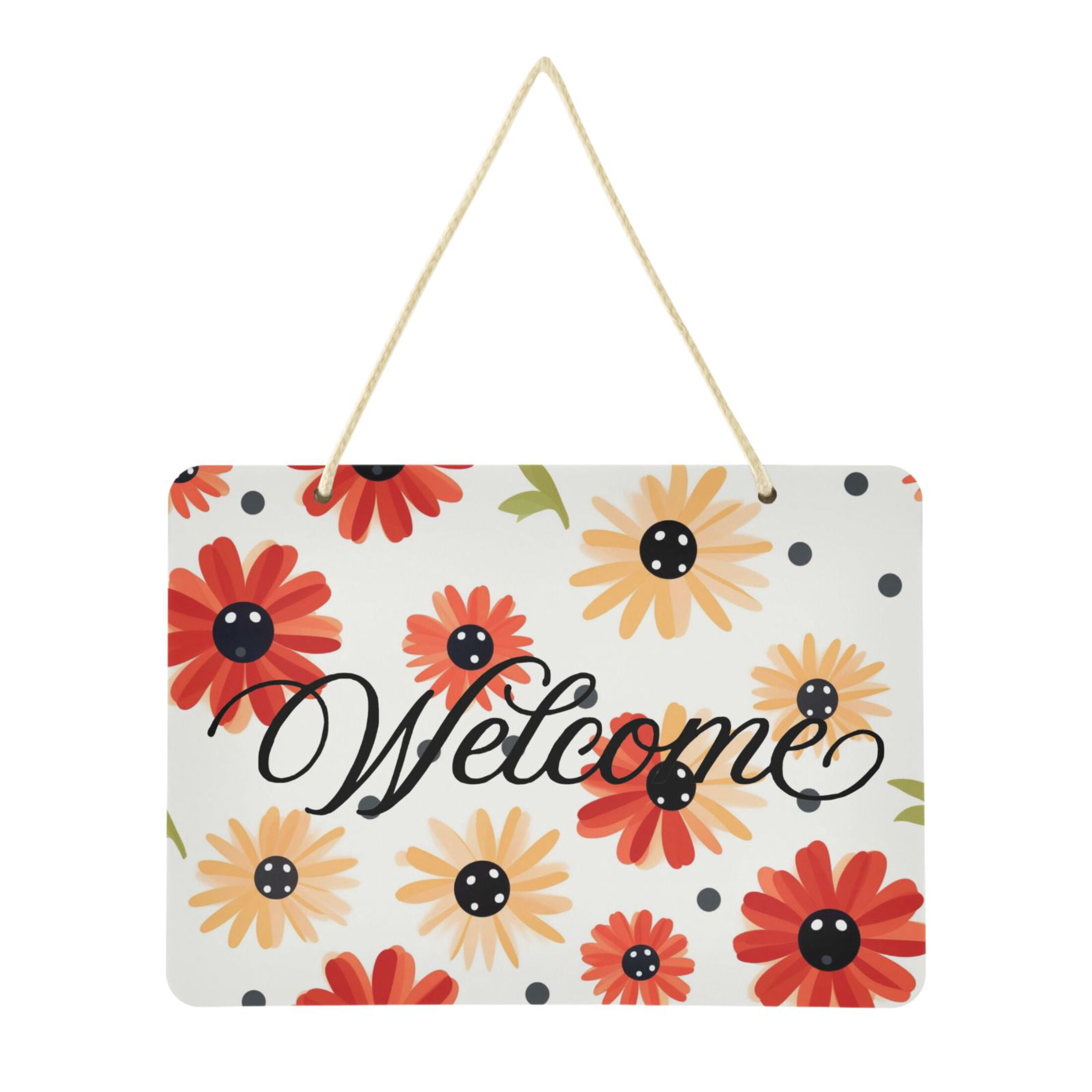 Hand Drawn Cute Flowers Welcome Sign Front Door PVC 14x10 inch Hanger ...