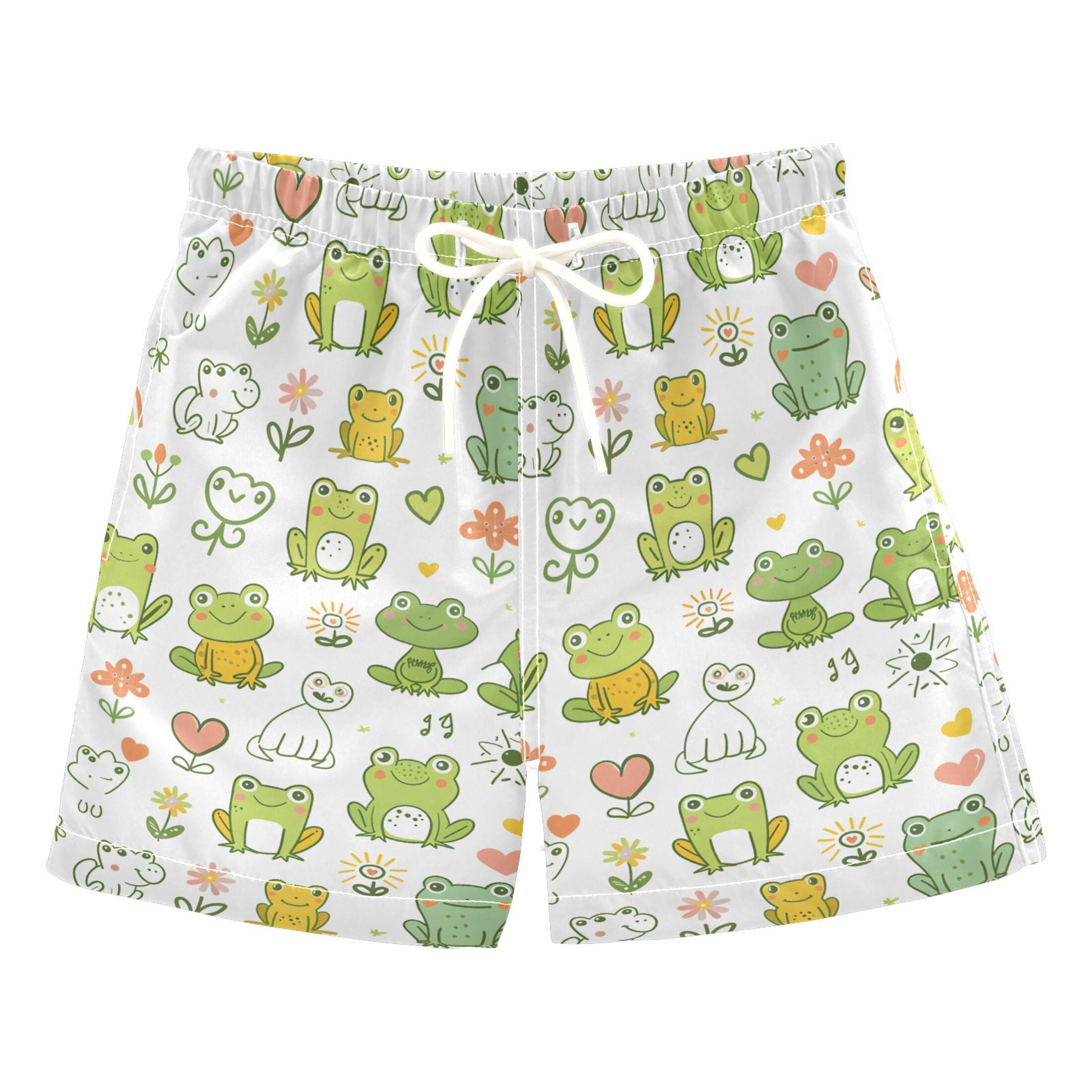 Hand Drawn Cute Frog Swim Trunks Quick Dry Beach Pool Board Shorts ...