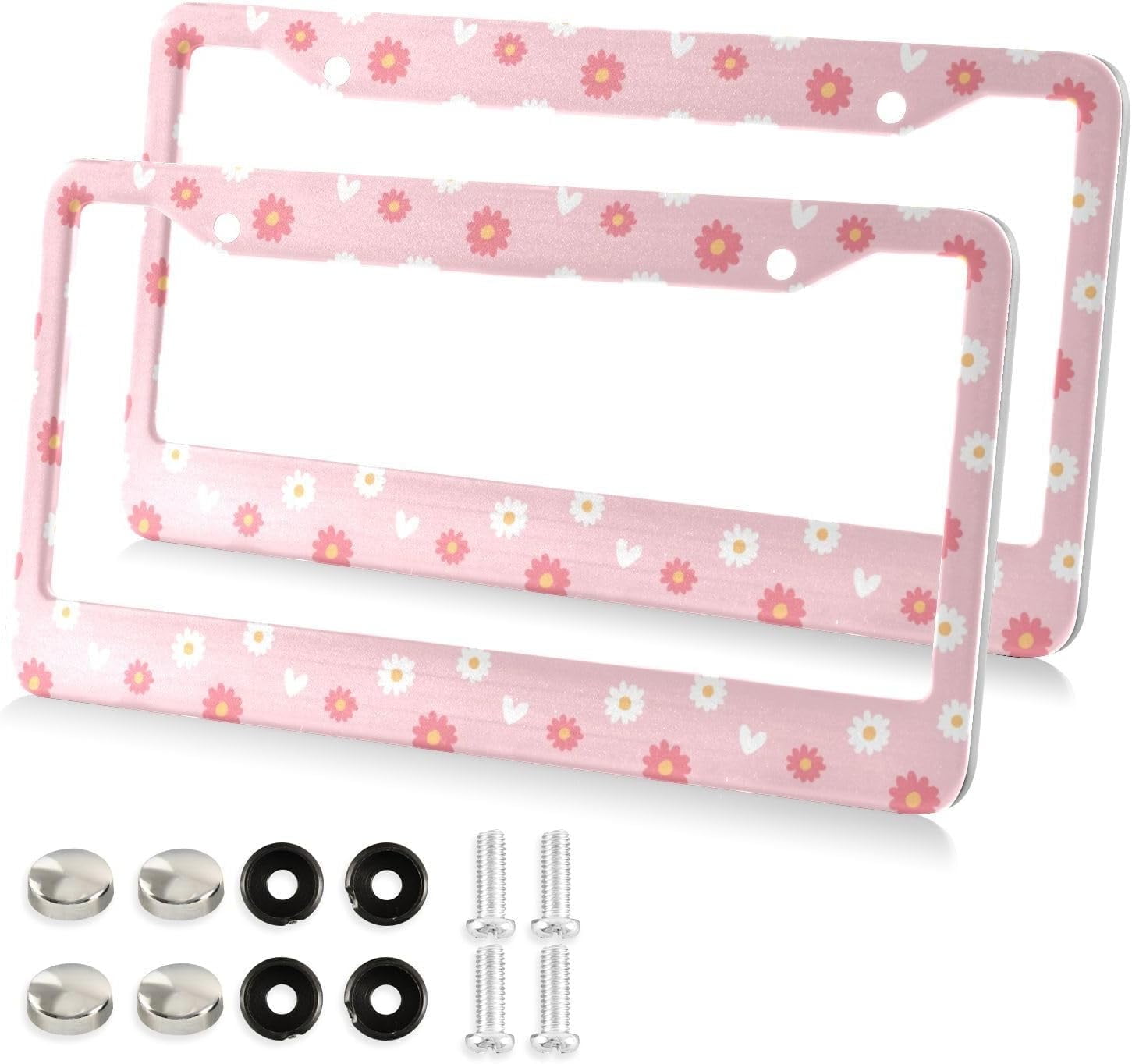 Hand Drawn Daisy Flower and Hearts License Plate Frame - 2 Pack ...