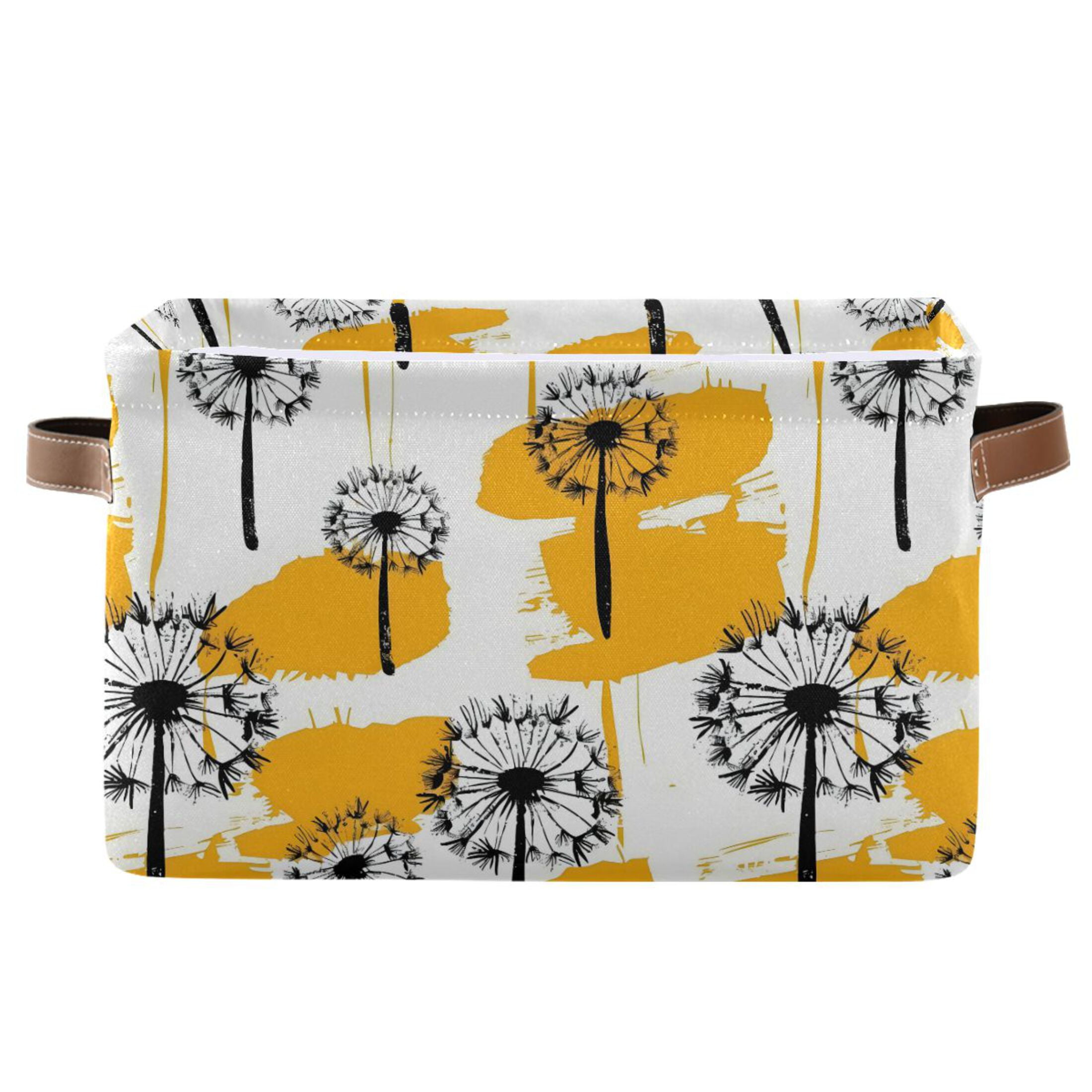 Hand Drawn Dandelions Flower Storage Bins with Handle Fabric Organizer ...