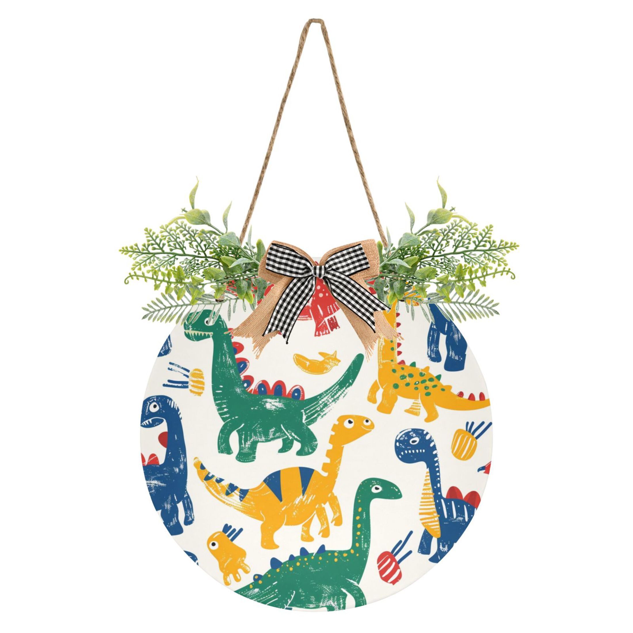 Hand Drawn Dinosaurs Welcome Front Door Sign Round 12 inch Porch ...