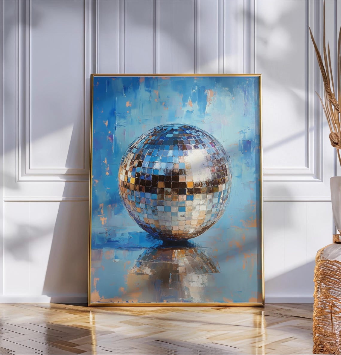 Hand Drawn Disco Ball Painting, Wall Art For Home Decor, Blue Disco ...