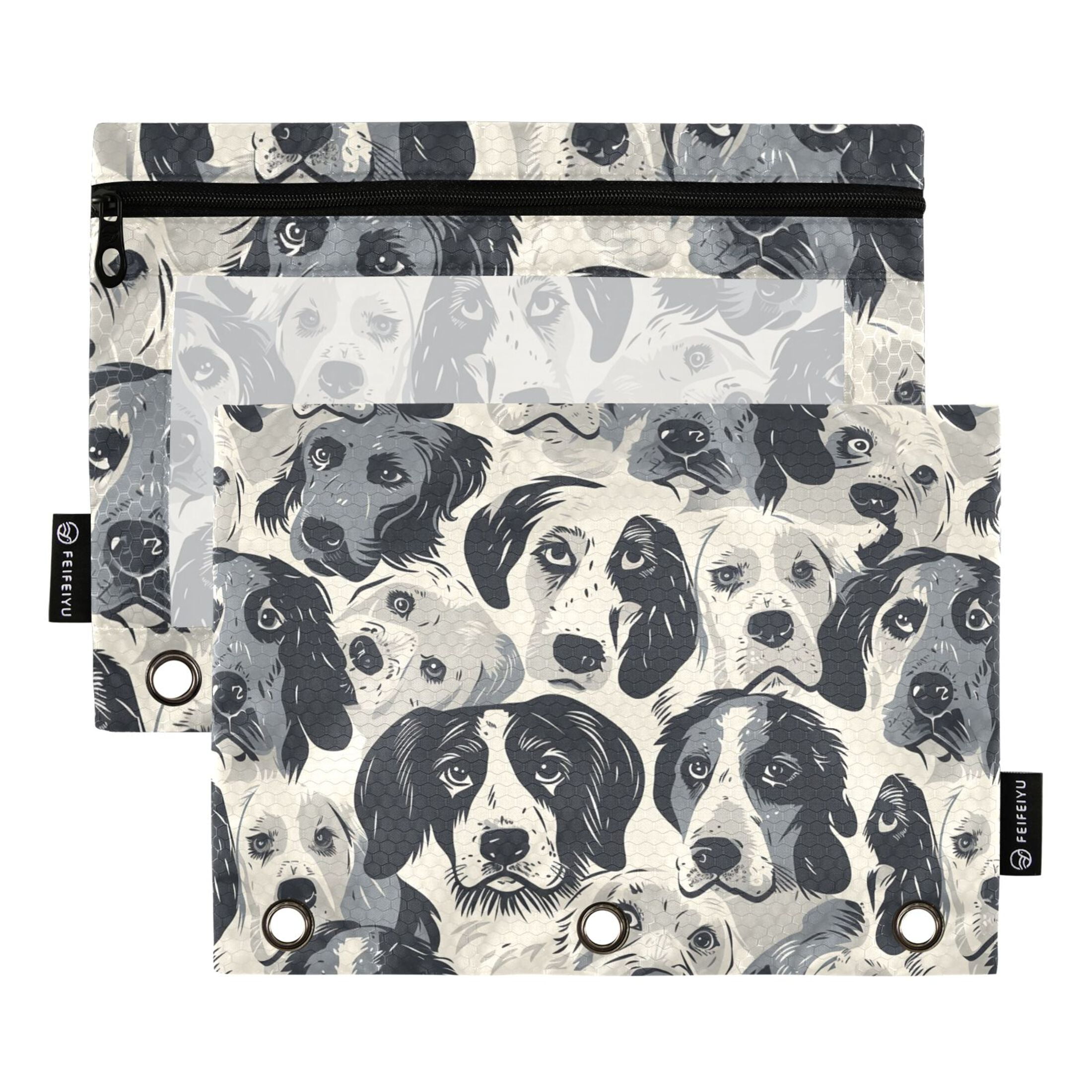Hand Drawn Dogs 2 Pack Pencil Pouch for 3 Ring Binder Smooth Zipper ...