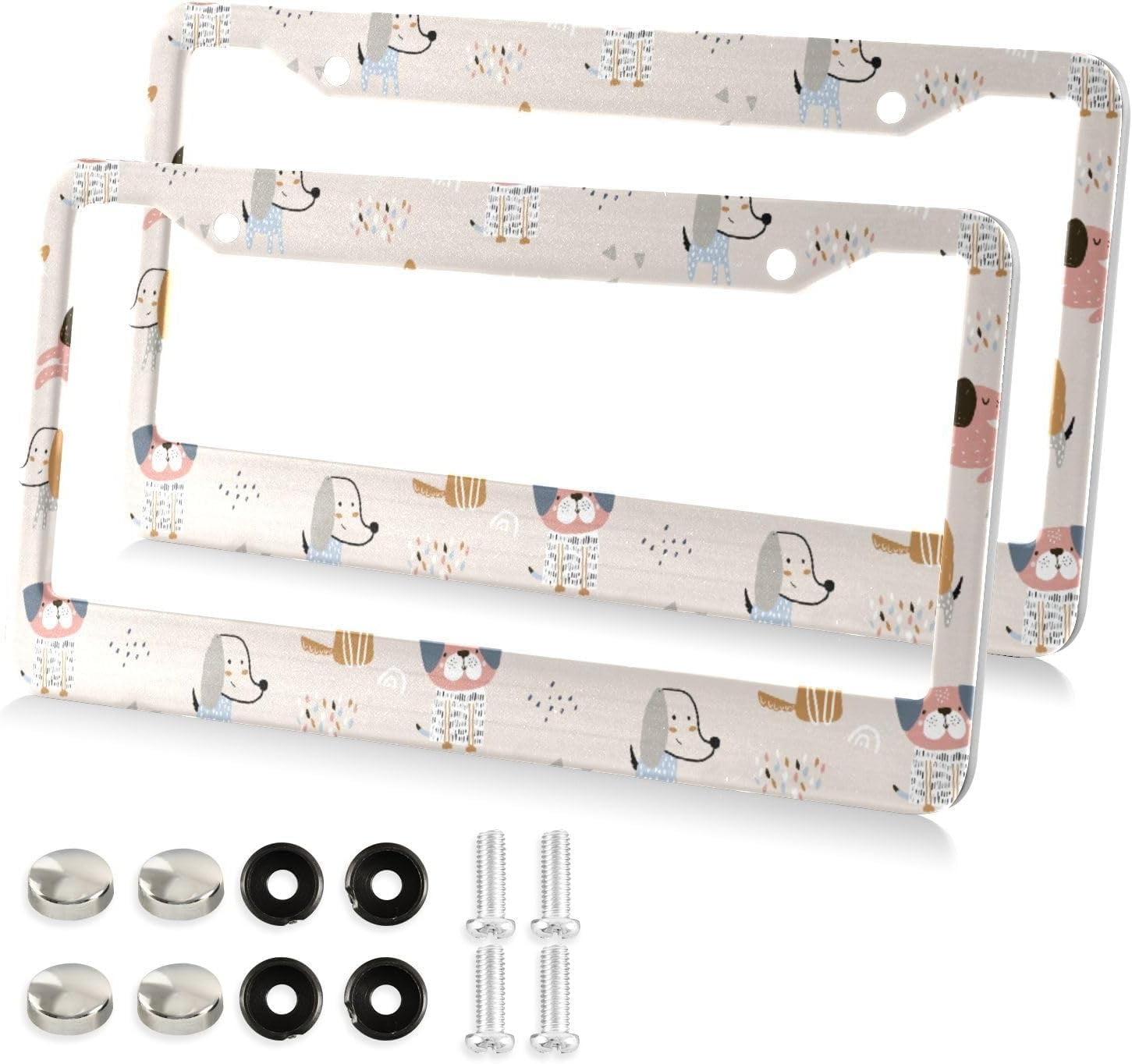 Hand Drawn Dogs License Plate Frame - 2 Pack Universal Stainless Steel ...