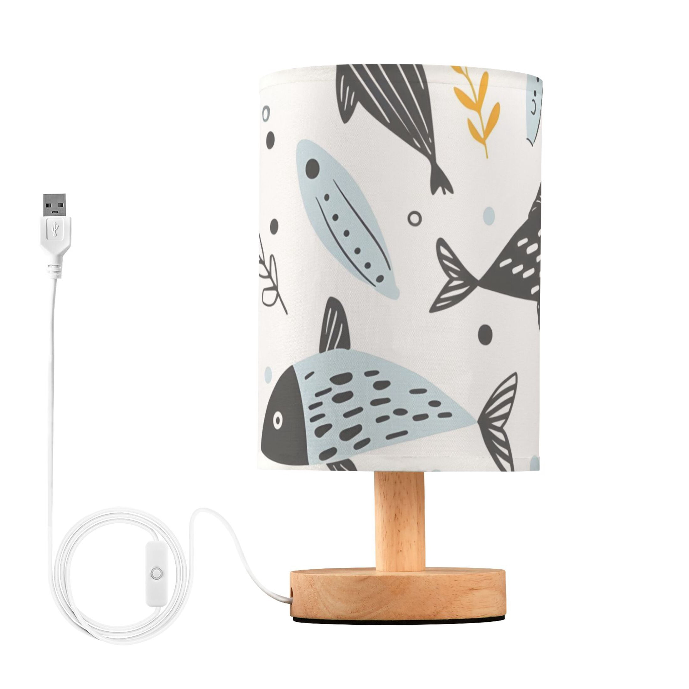 Hand Drawn Doodle Fish Bedside Desk Lamp LED Table Nightstand Lamps ...