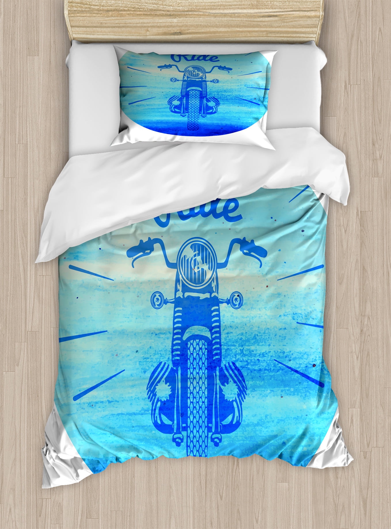 Hand Drawn Duvet Cover Set, Vintage Hand Drawn Motorcycle with Lets ...