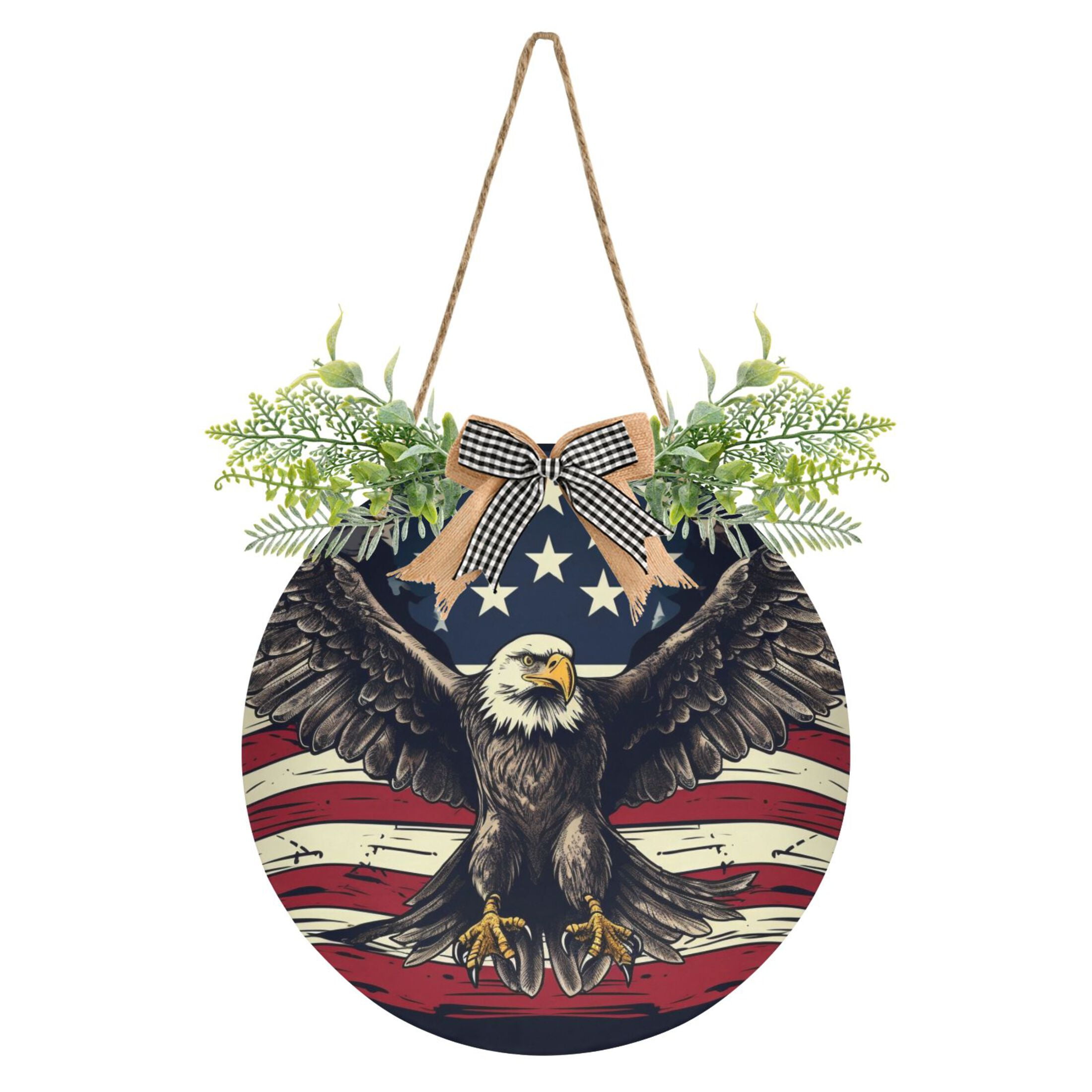 Hand Drawn Eagle and American Flag Welcome Front Door Sign Round 12 ...