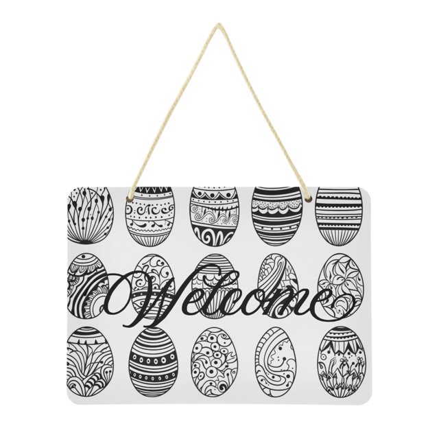 Hand Drawn Easter Eggs Welcome Sign Front Door PVC 14x10 inch Hanger ...