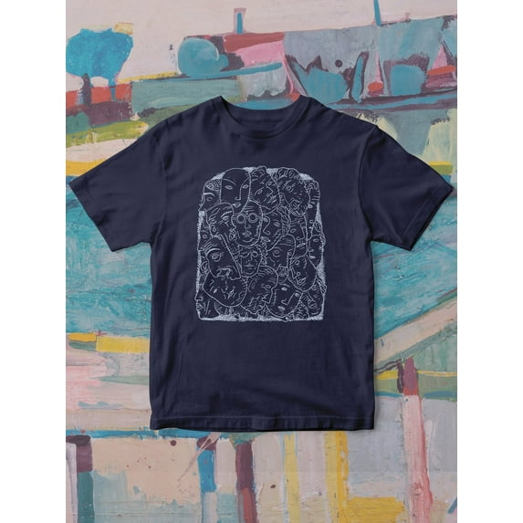 Hand-Drawn Faces Graphic Tee with Artistic Surreal Line Drawing ...