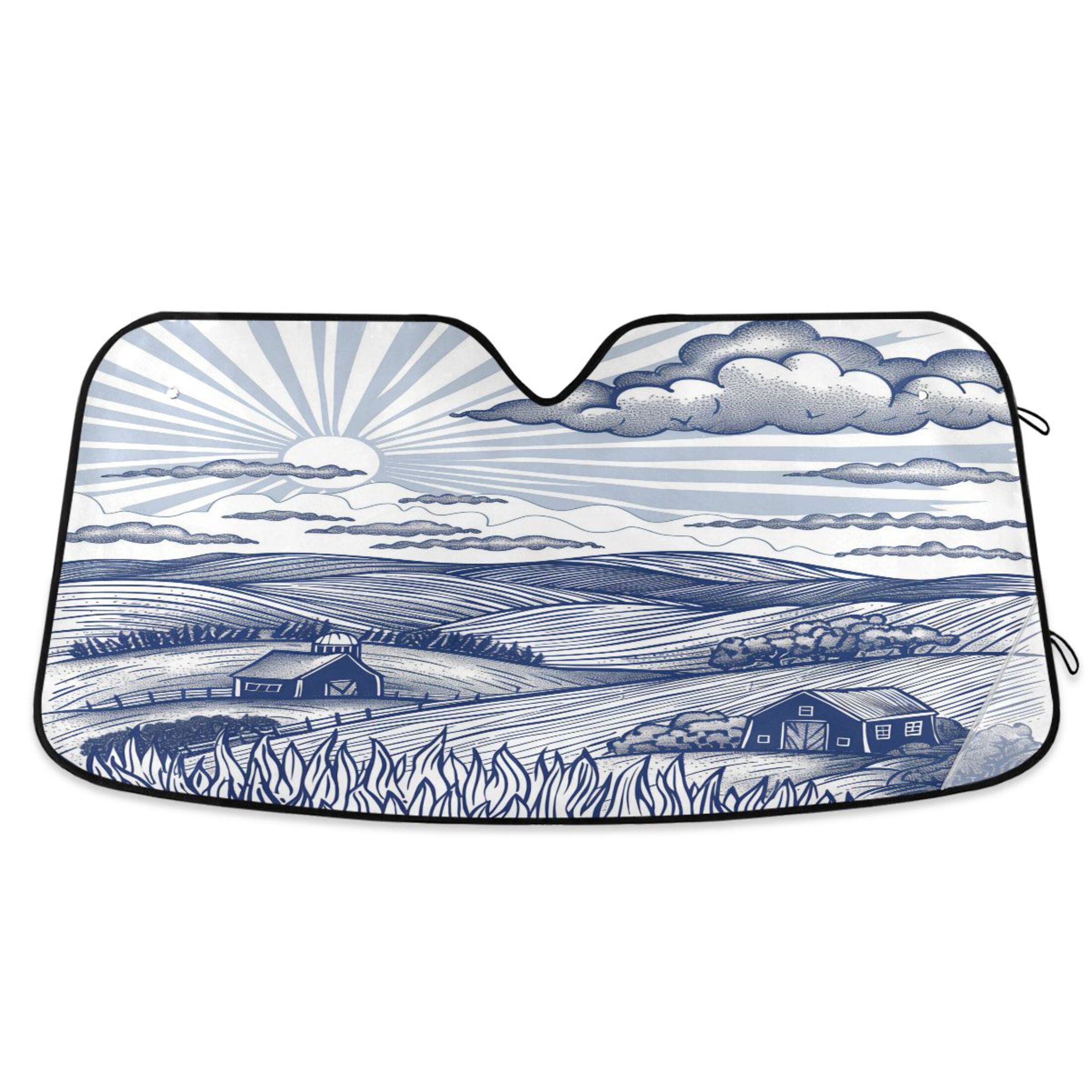 Hand Drawn Farm House Car Windshield Sun Shade Foldable Car Front ...