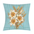 Hand-Drawn Floral And Wheat Bouquet on Houndstooth BackgroundSoft ...