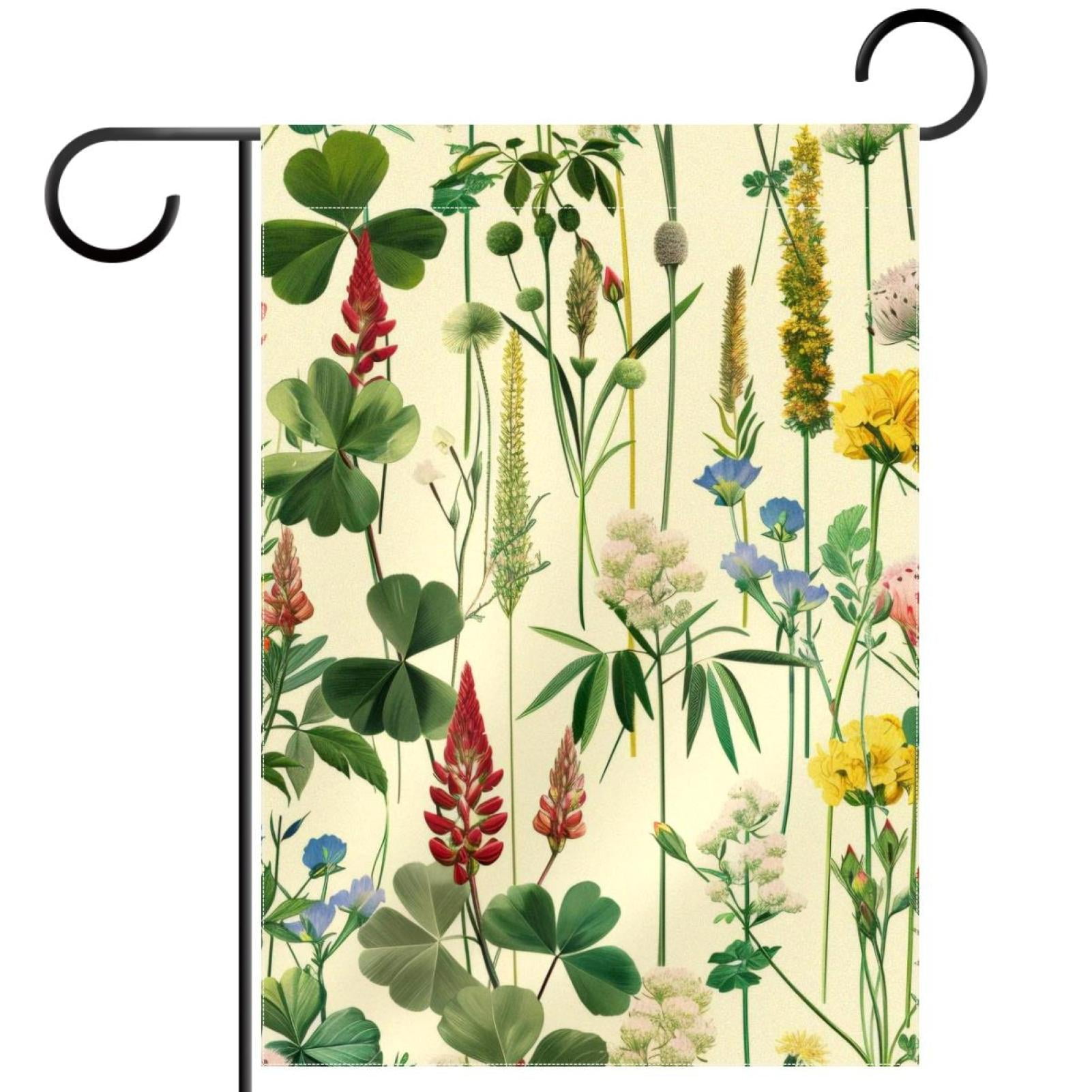 Hand Drawn Floral Botanical Herbal Texture Double Sided Garden Flag ...