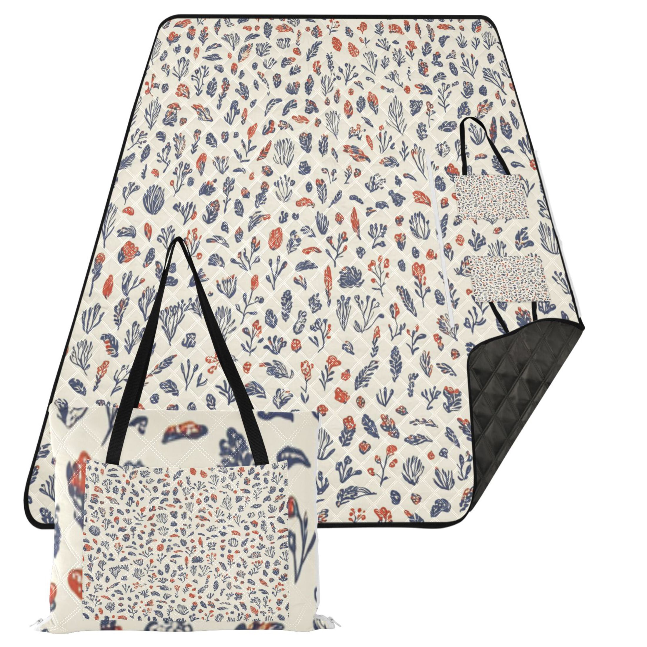 Hand Drawn Flower Design 60x80in Waterproof Picnic Mat, Foldable ...