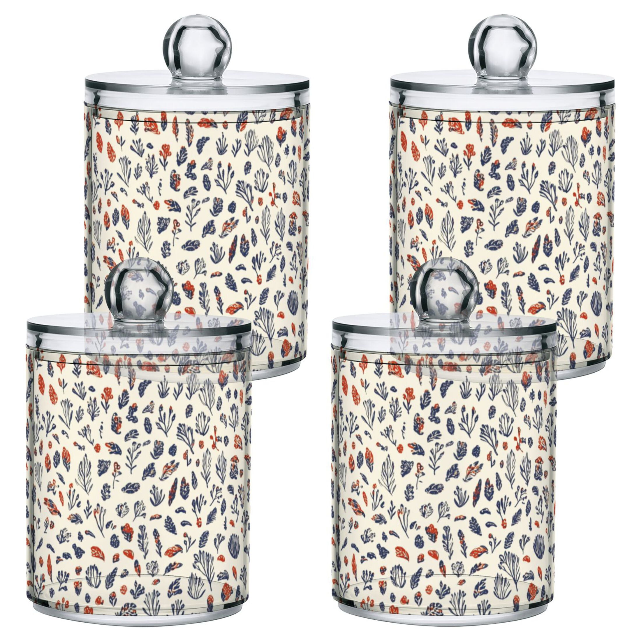 Hand Drawn Flower Design Bathroom Canisters Set of 4 Translucent ...